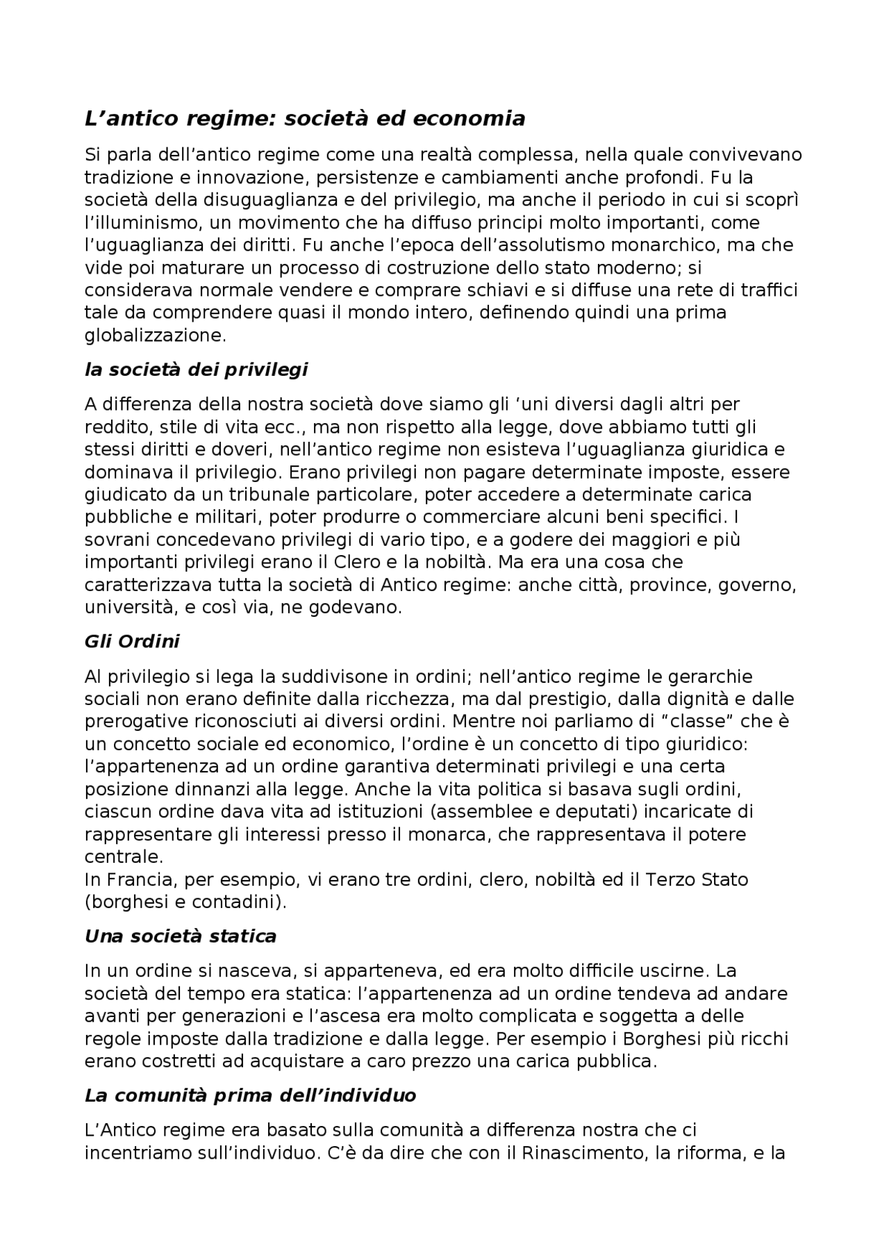 Lantico Regime Storia Appunti Di Storia Docsity