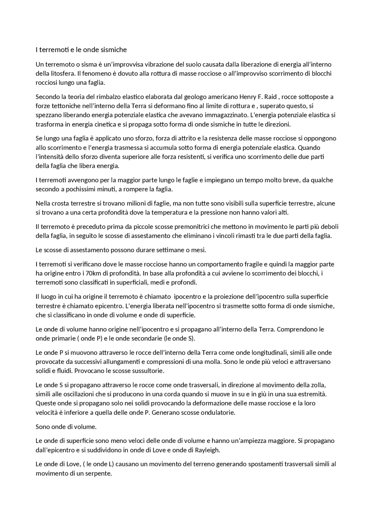 Terremoti E Onde Sismiche Dispense Di Scienze Della Terra Docsity