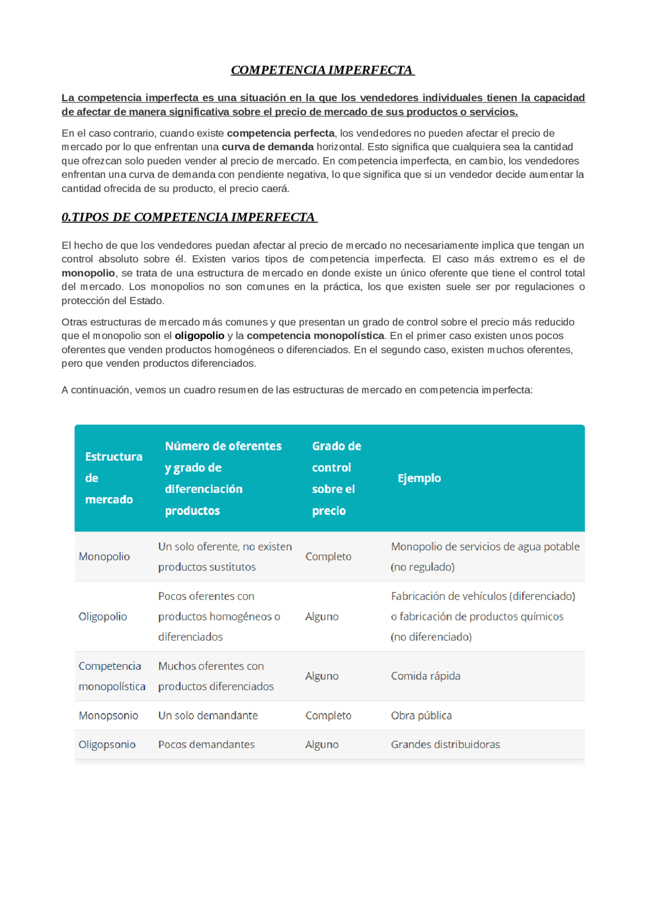 Competencia imperfecta | Diapositivas de Economía I | Docsity