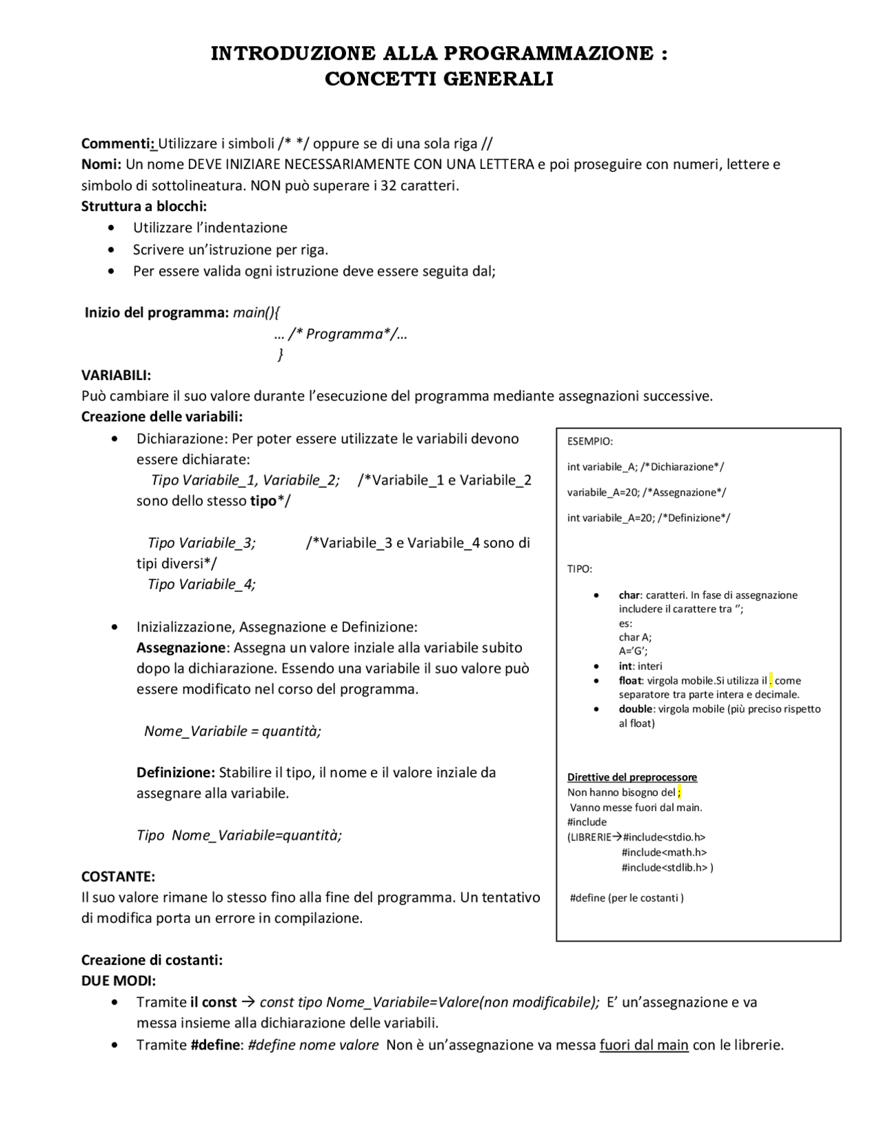 Corso Completo Programmazione In C Appunti Di Programmazione C Docsity