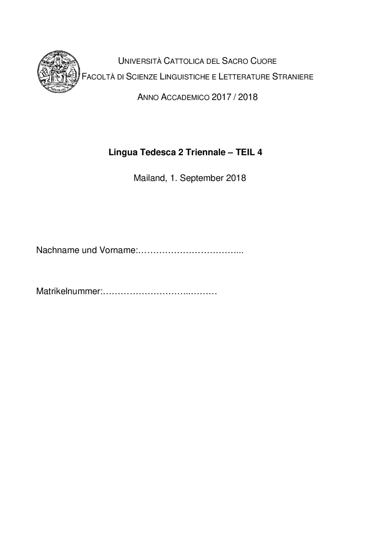 Esempio Schreiben Scritto Tedesco 2 Esercizi Di Lingua Tedesca Docsity