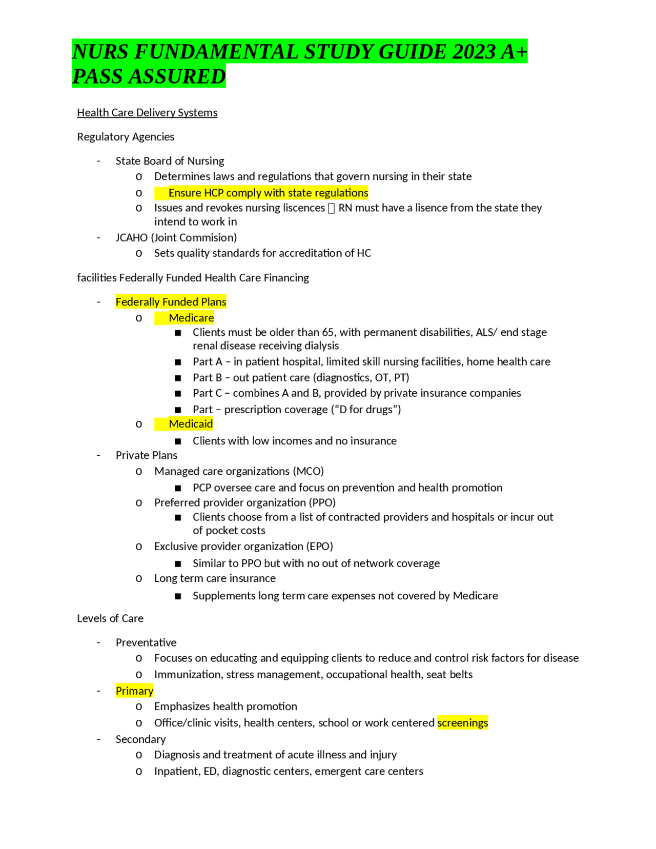 NURS FUNDAMENTAL STUDY GUIDE 2023 A+ PASS ASSURED | Study notes Nursing ...