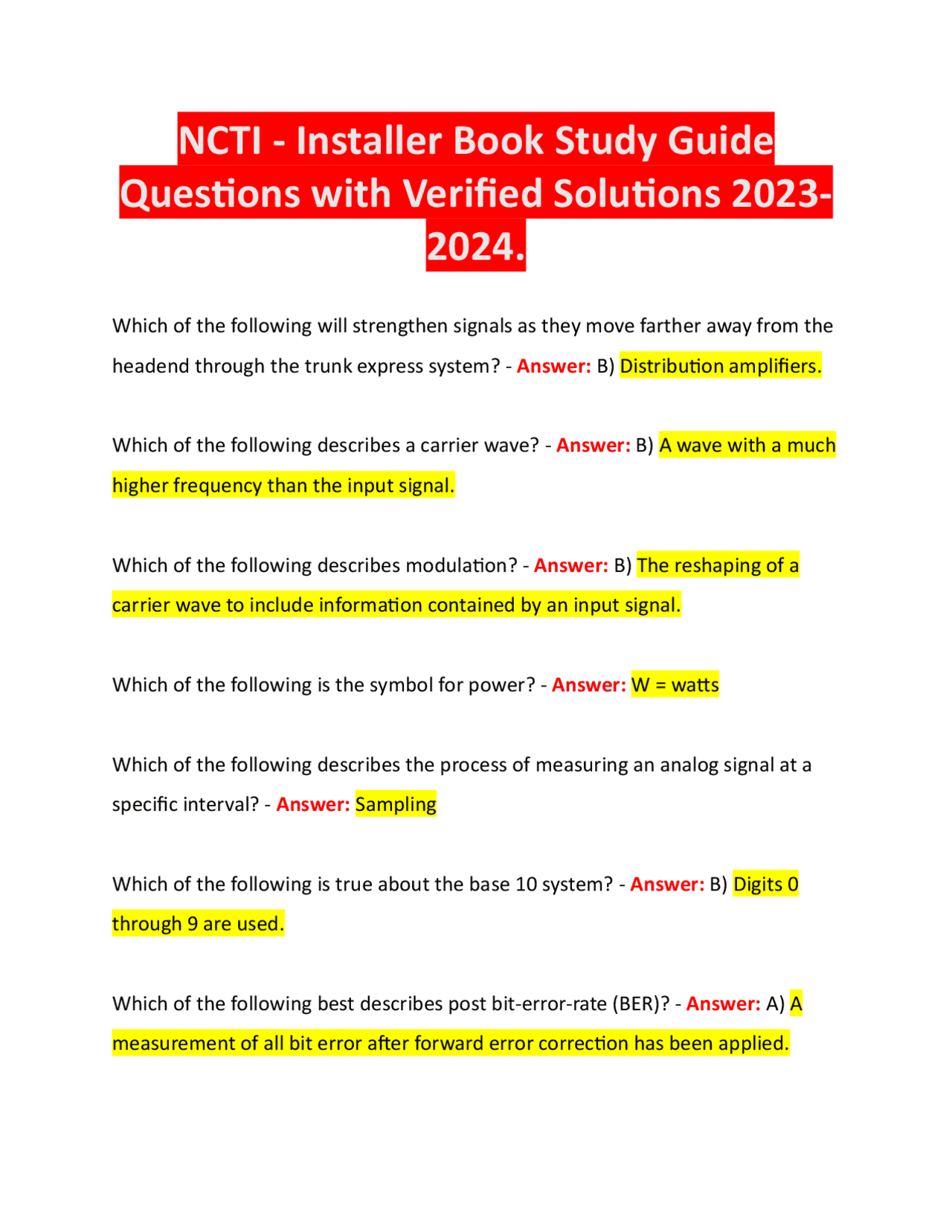 NCTI - Installer Book Study Guide Questions with Verified Solutions ...