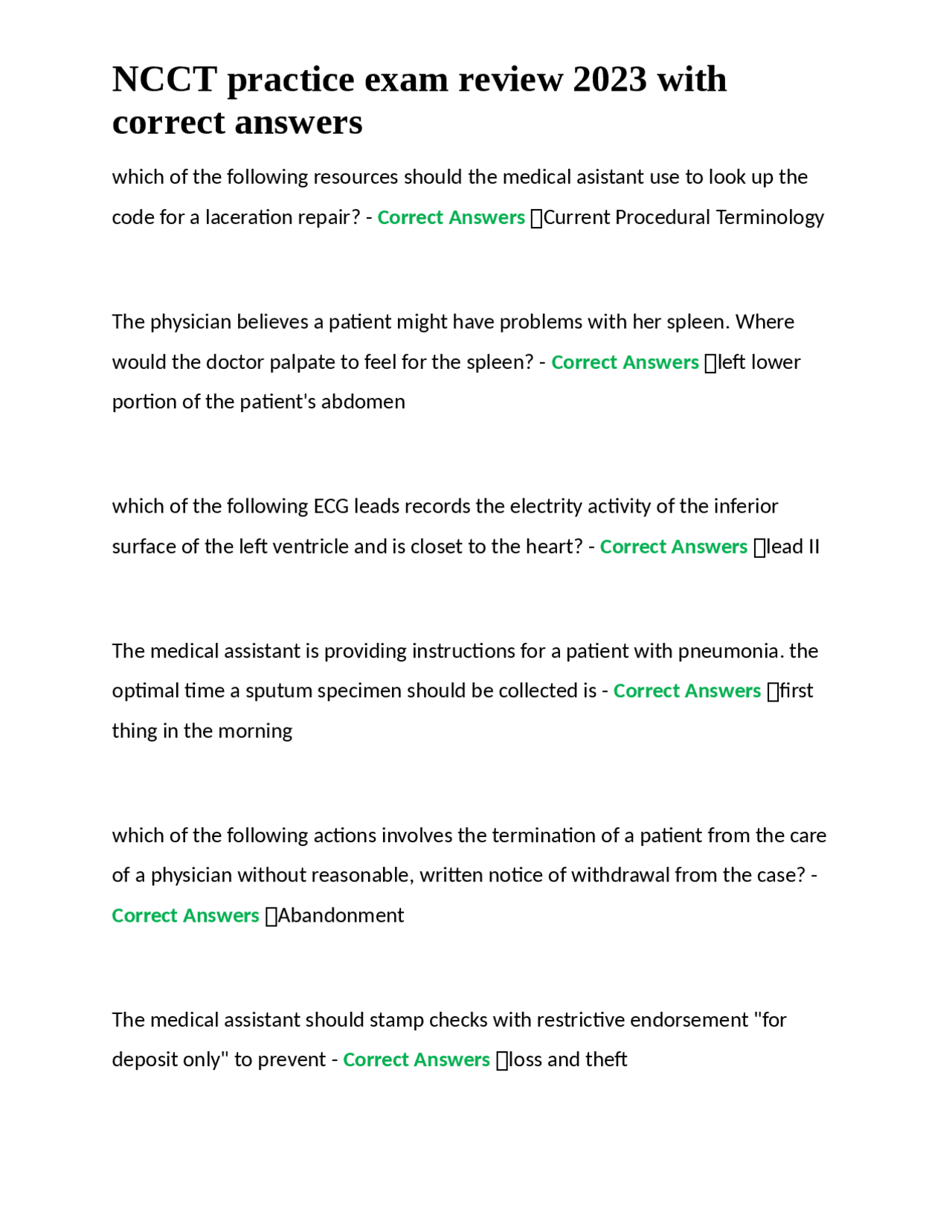 NCCT practice exam review 2023 with correct answers | Exams Nursing ...