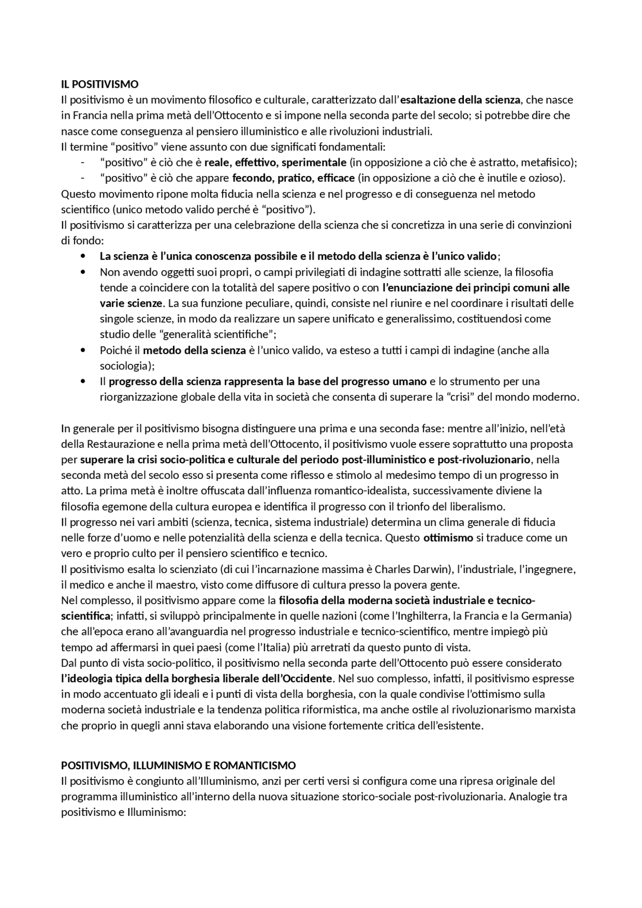 Il Positivismo Compte Schemi E Mappe Concettuali Di Filosofia Docsity