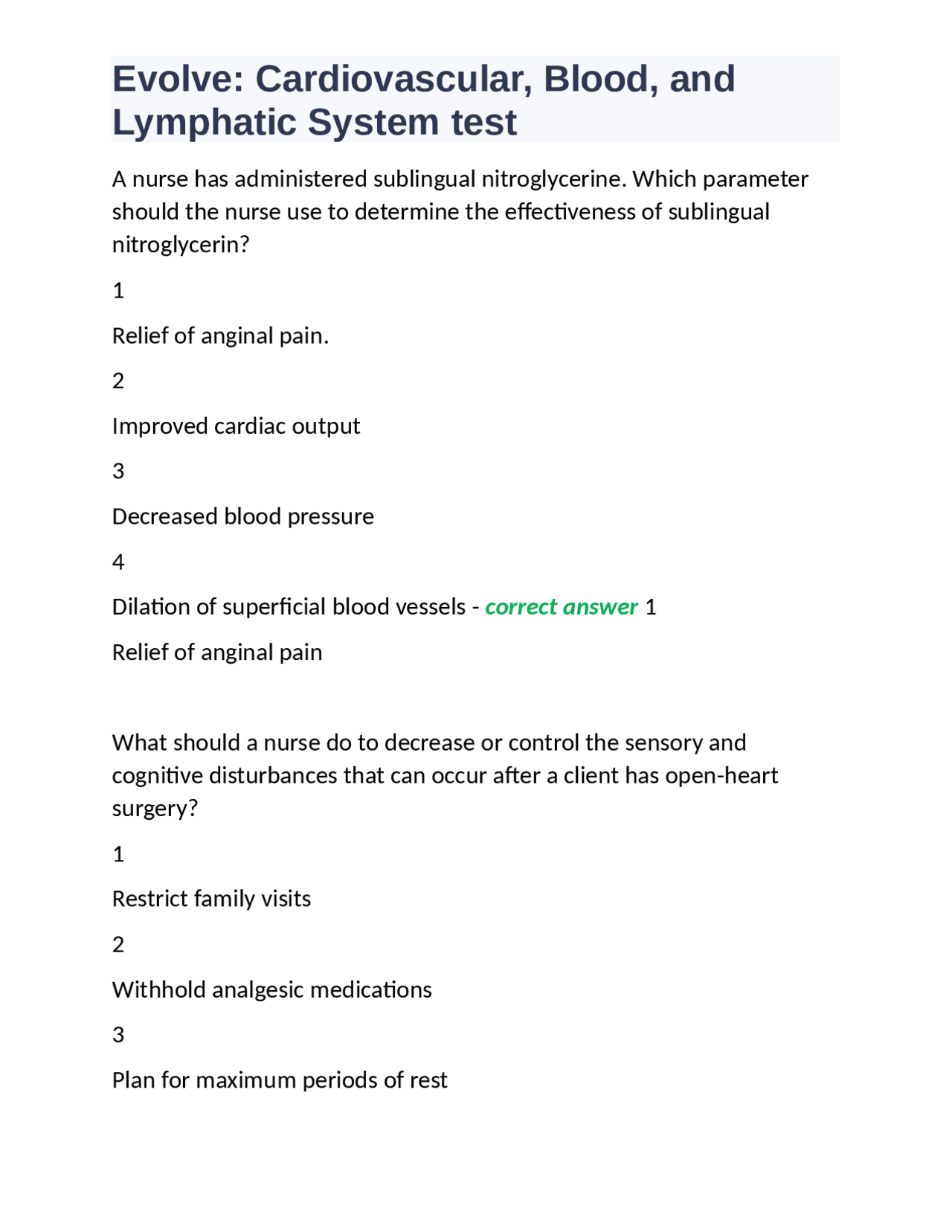 Evolve: Cardiovascular, Blood, and Lymphatic System test | Exams ...