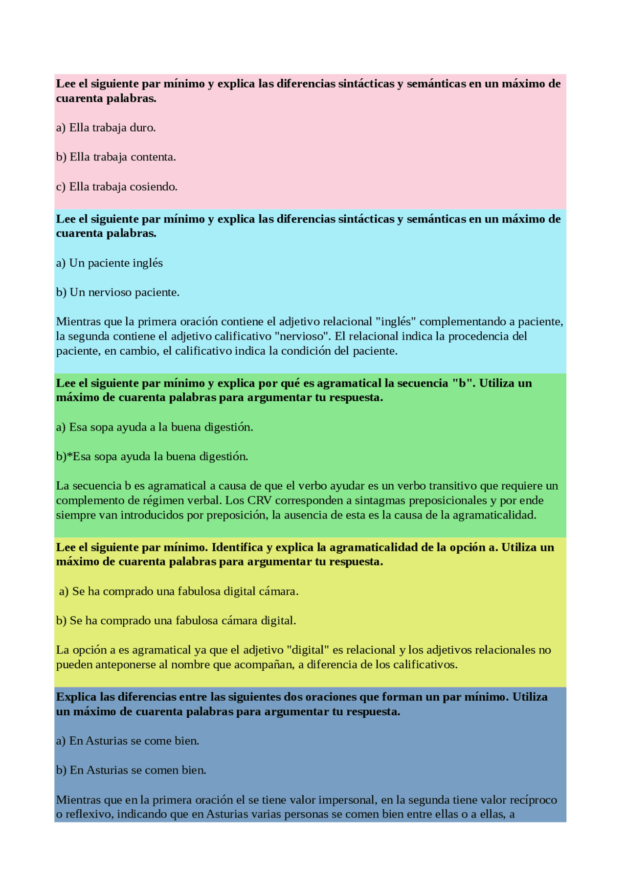 Ejercicios Pares MÍnimos Ejercicios De Lengua Y Literatura Docsity