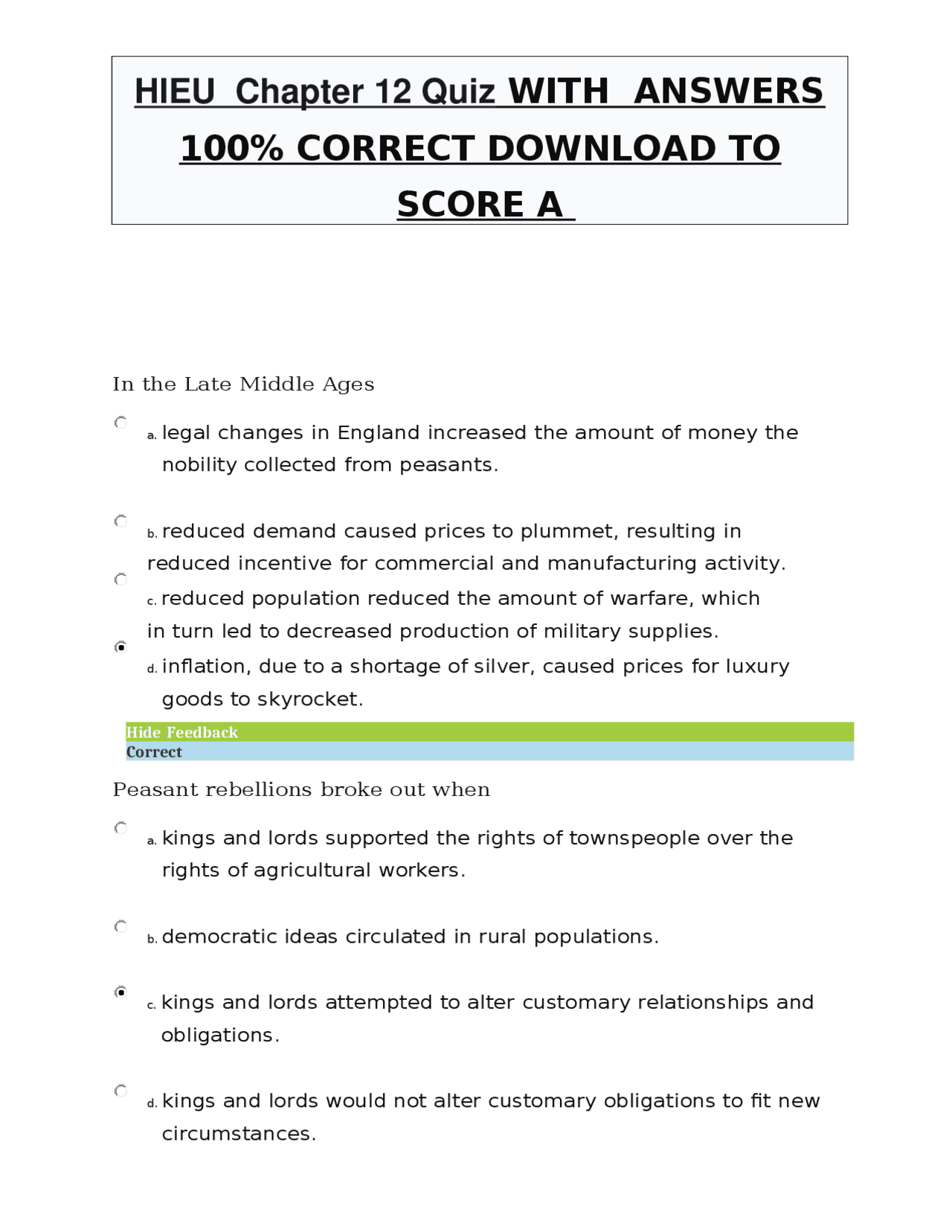 HIEU Chapter 12 Quiz WITH ANSWERS 100% CORRECT DOWNLOAD TO SCORE A ...
