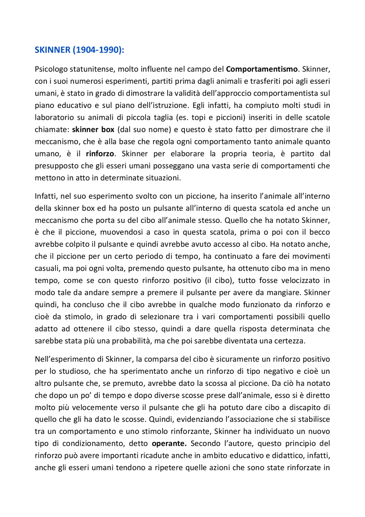 Skinner Riassunto Sbobinature Di Psicologia Docsity