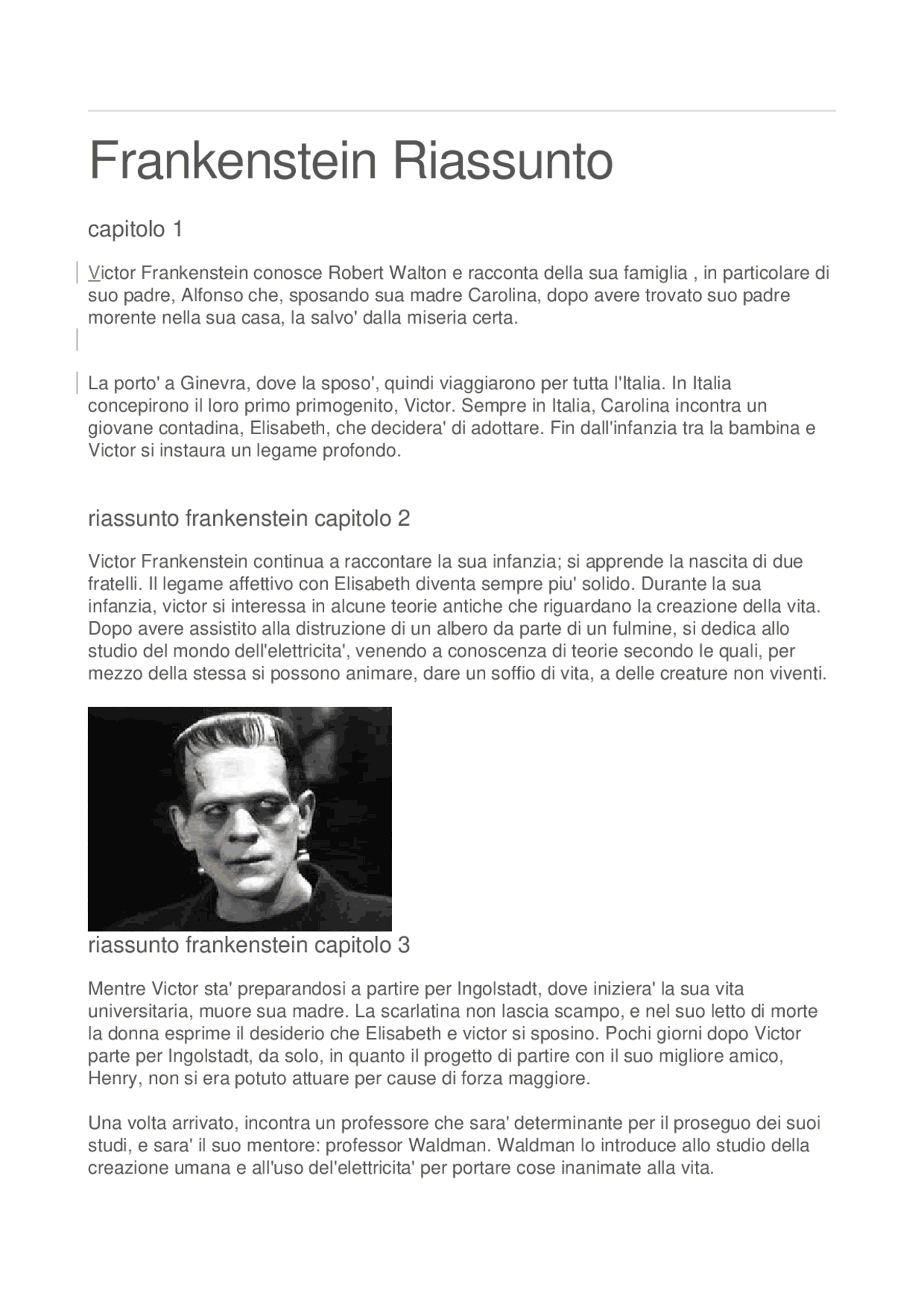 Riassunto del romanzo Frankenstein | Dispense di Letteratura Inglese | Docsity