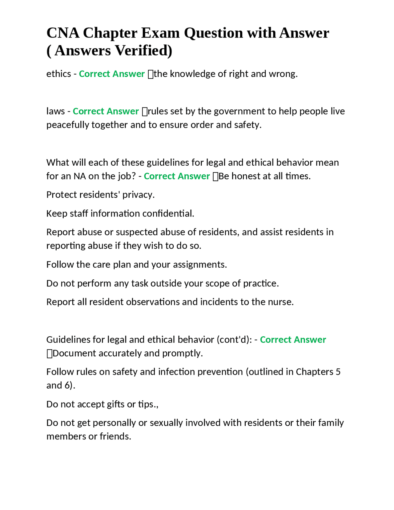 CNA Chapter Exam Question with Answer ( Answers Verified) | Exams ...