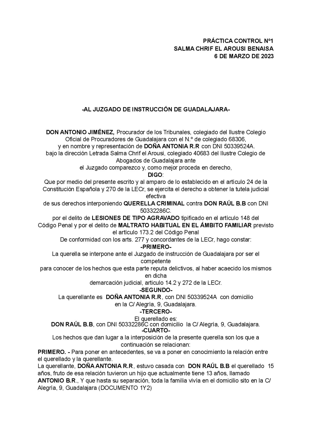 Practica Procesal Penal Ejercicios De Derecho Procesal Penal Docsity