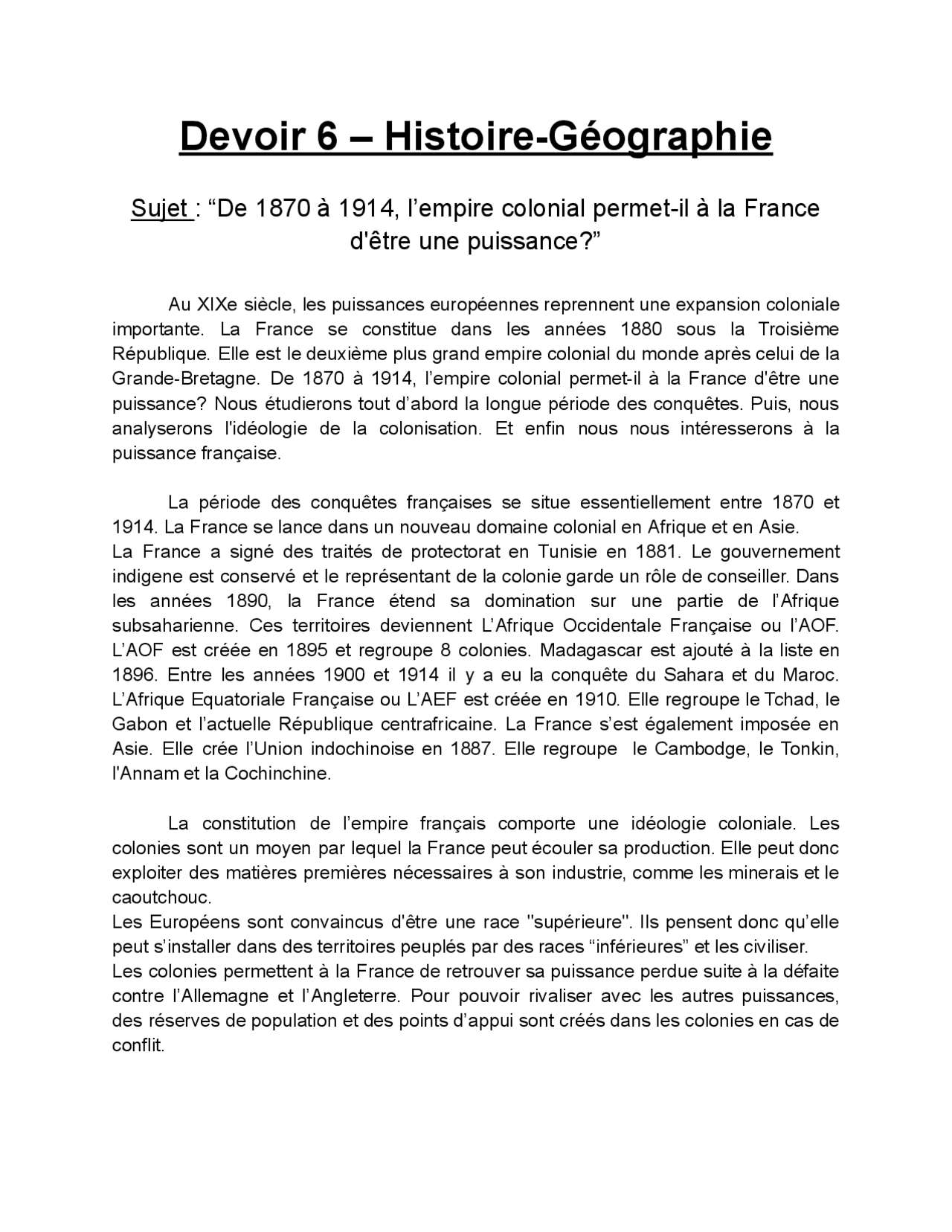 Devoir 6 Histoire Premiere Cned Dissertation Histoire Docsity