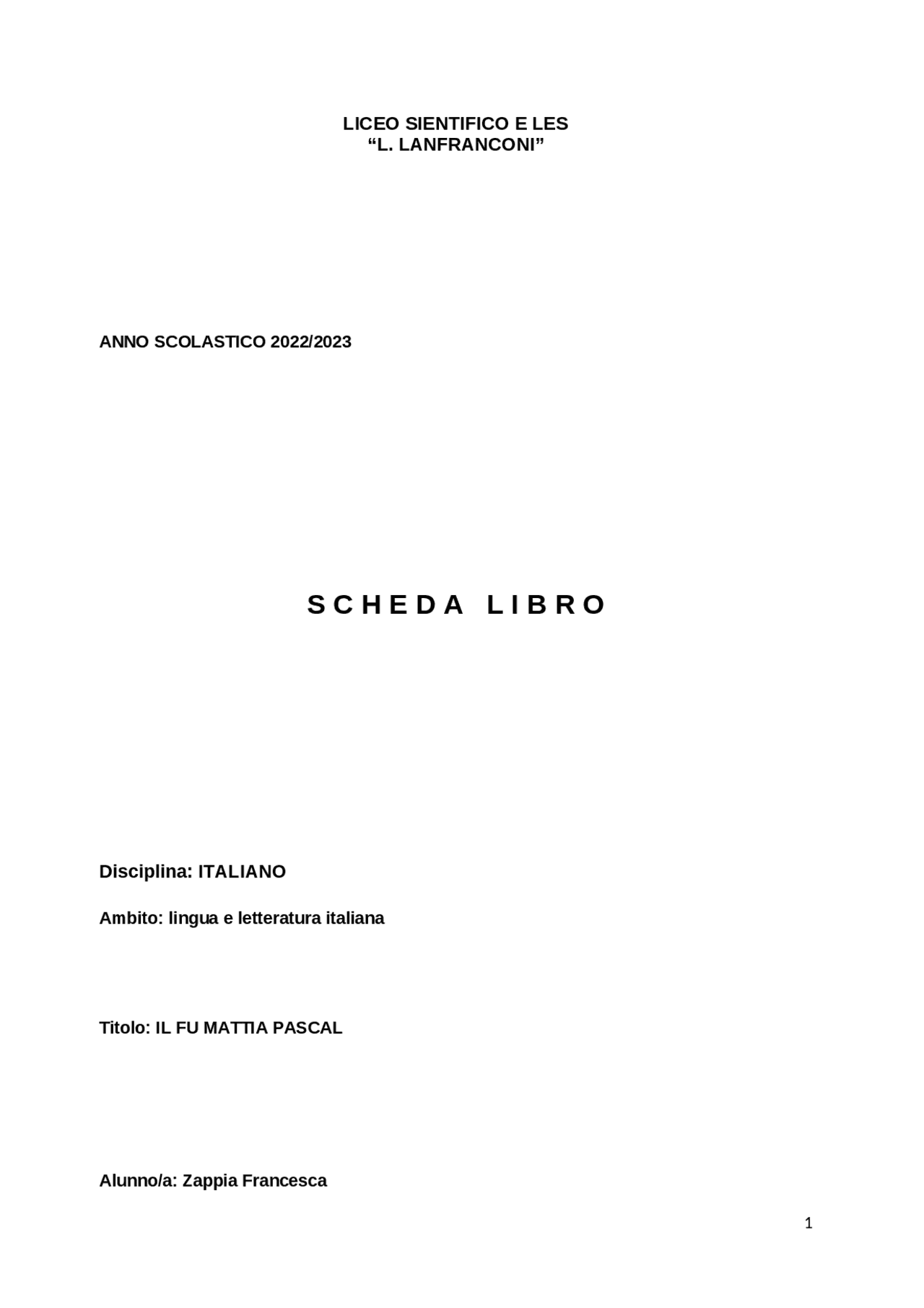 Scheda Libro Il Fu Mattia Pascal Dispense Di Italiano Docsity