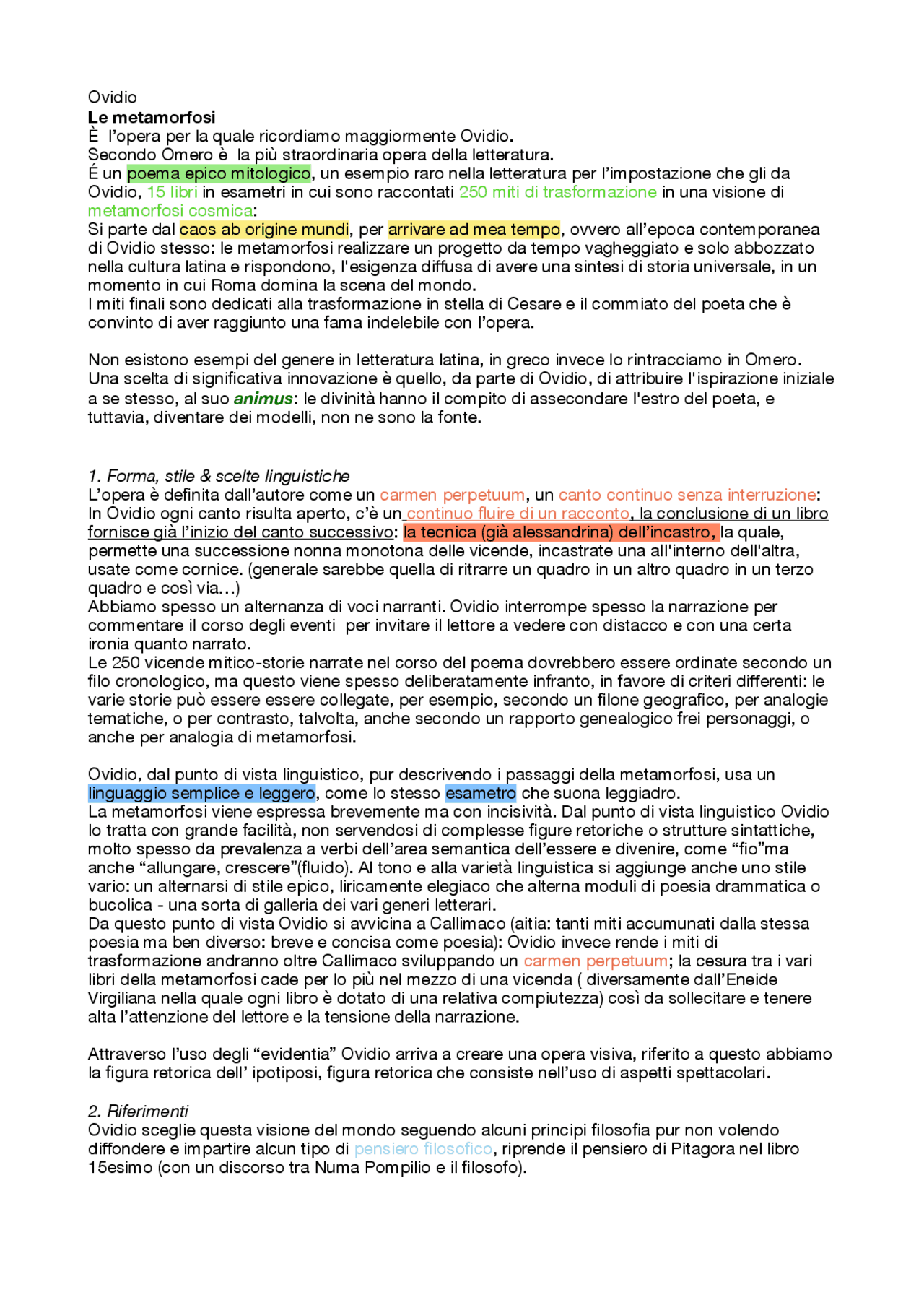 Ovidio, le metamorfosi, le heroides ecc. | Appunti di Latino | Docsity