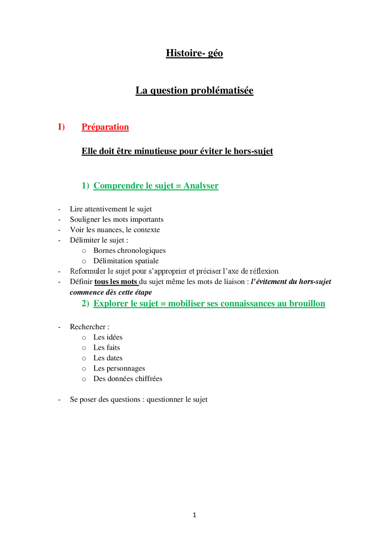 Méthode pour question problématisée et documents | Notes Histoire | Docsity