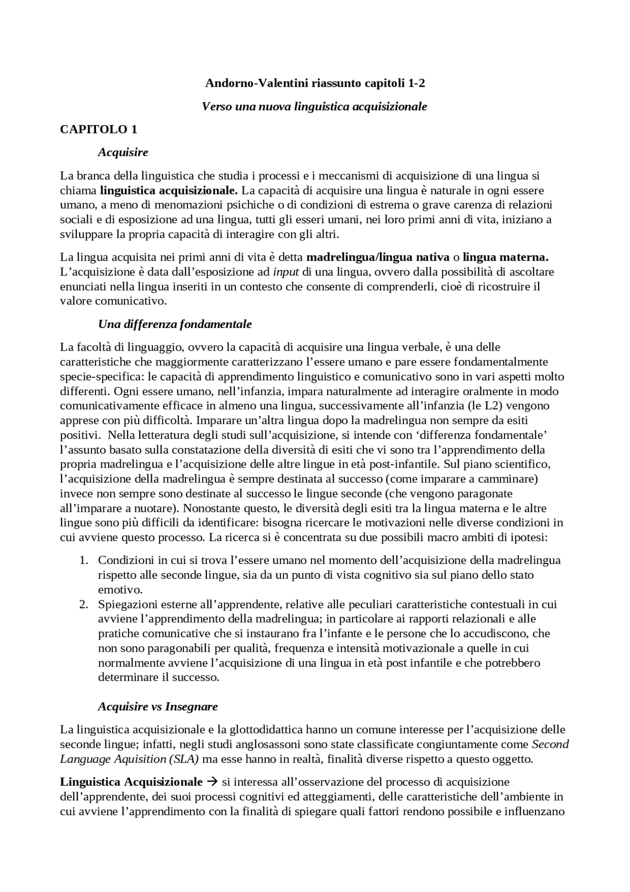 Andorno - Verso una nuova lingua: capire l’acquisizione di L2 (capitolo 1 e 2) | Schemi e mappe ...