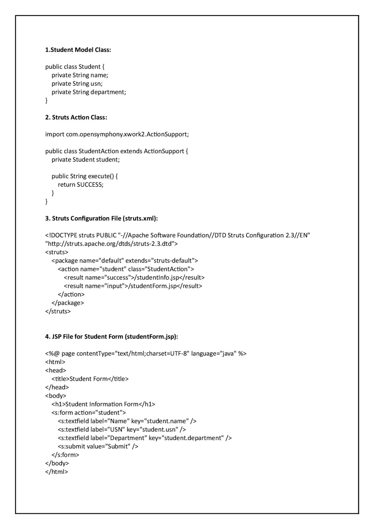 Struts example program | Assignments Java Programming | Docsity