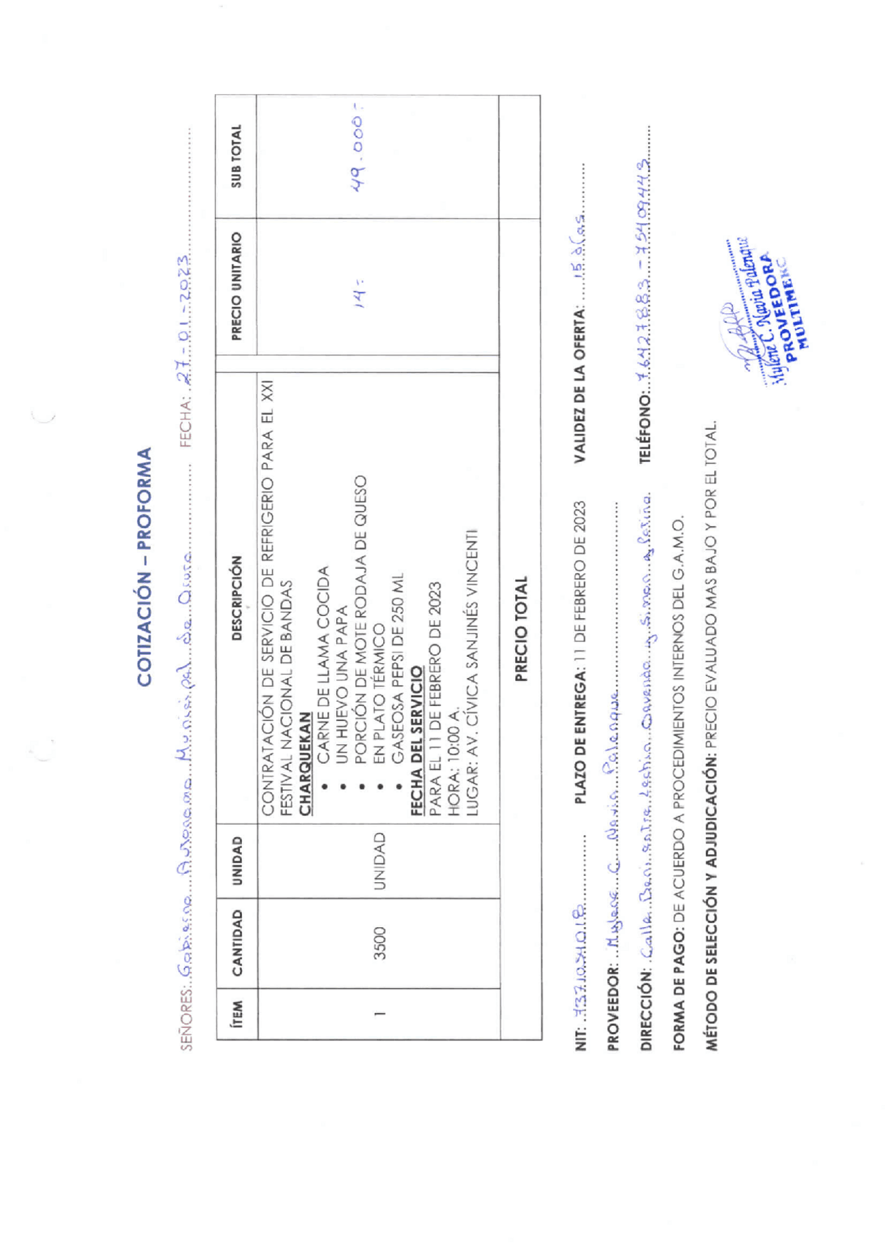 Cotizacion Proforma Form Transcripciones De Informática Docsity