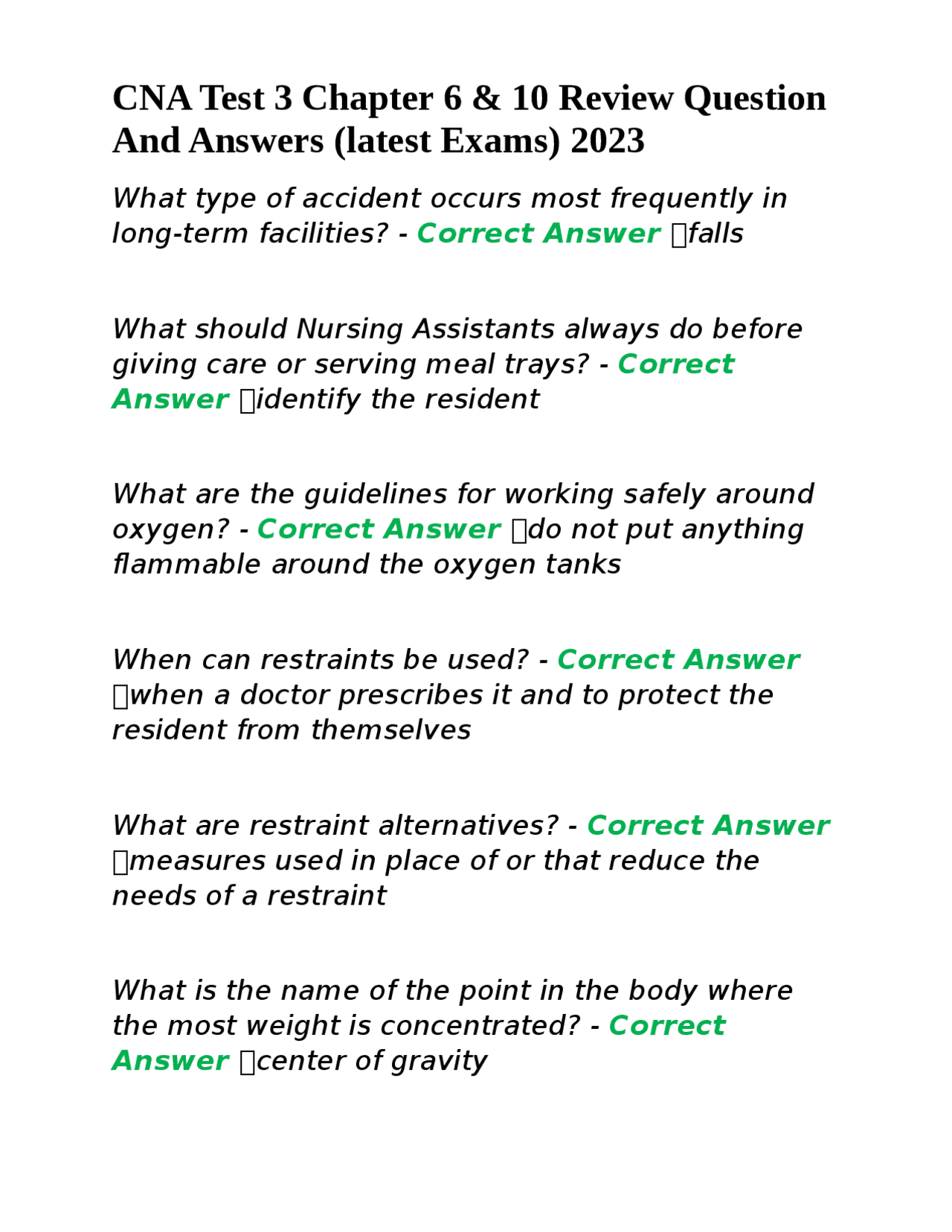 CNA Test 3 Chapter 6 & 10 Review Question And Answers (latest Exams ...