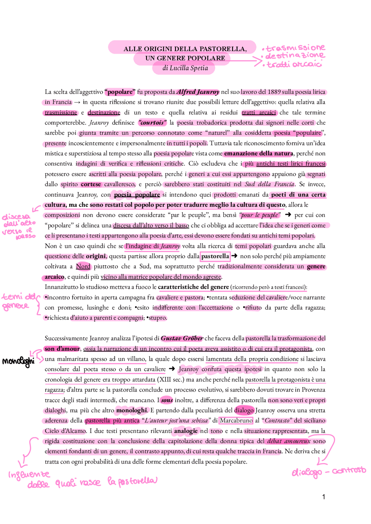 Riassunto sottolineato con appunti affianco | Dispense di Filologia ...