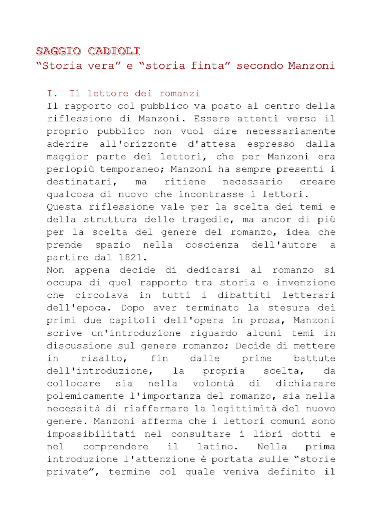 Riassunto Saggio Cadioli Schemi E Mappe Concettuali Di Letteratura