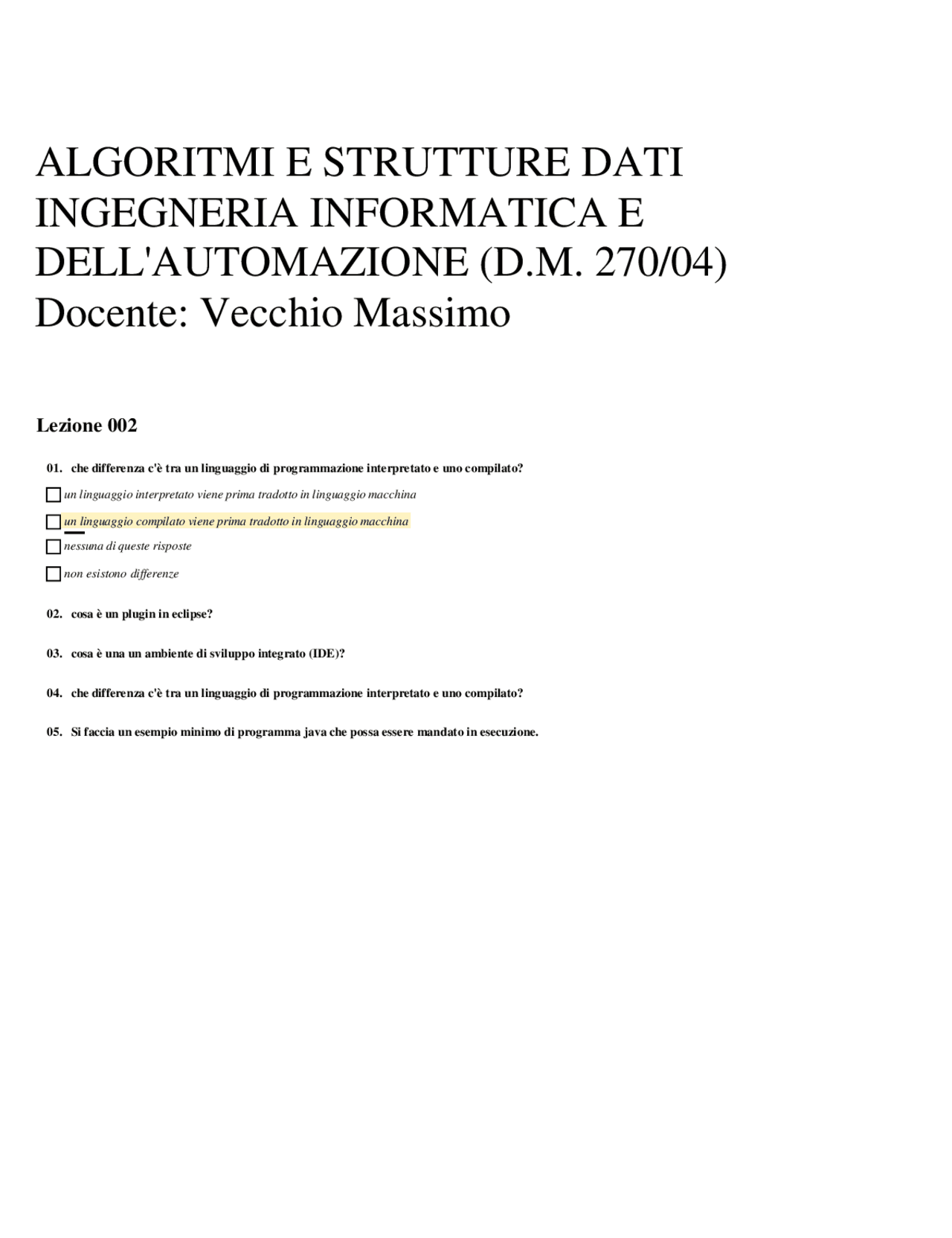 Paniere Chiuse Multiple Algoritmi E Strutture Dati Docente Vecchio