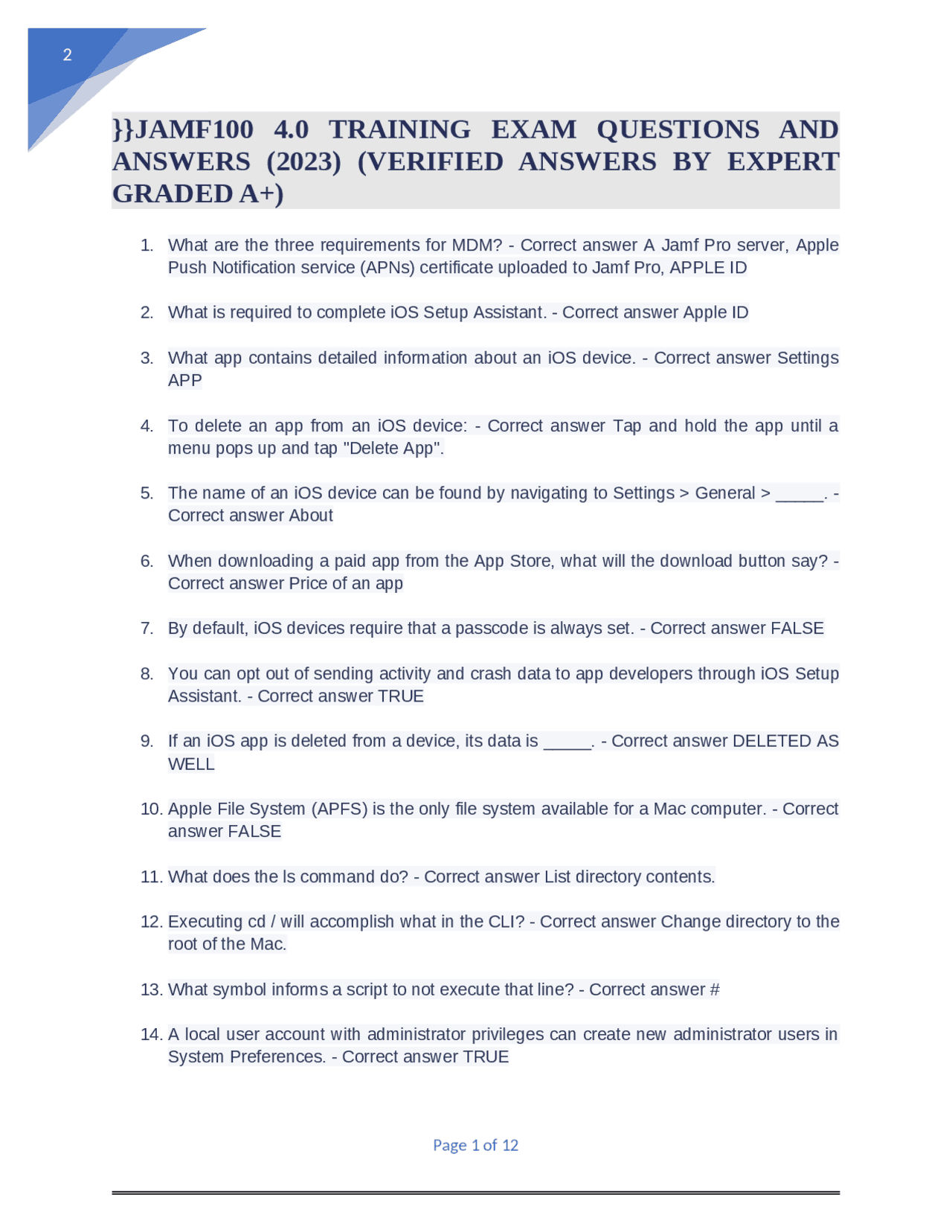 Jamf100 4 0 Training Exam Questions And Answers 2023 Verified