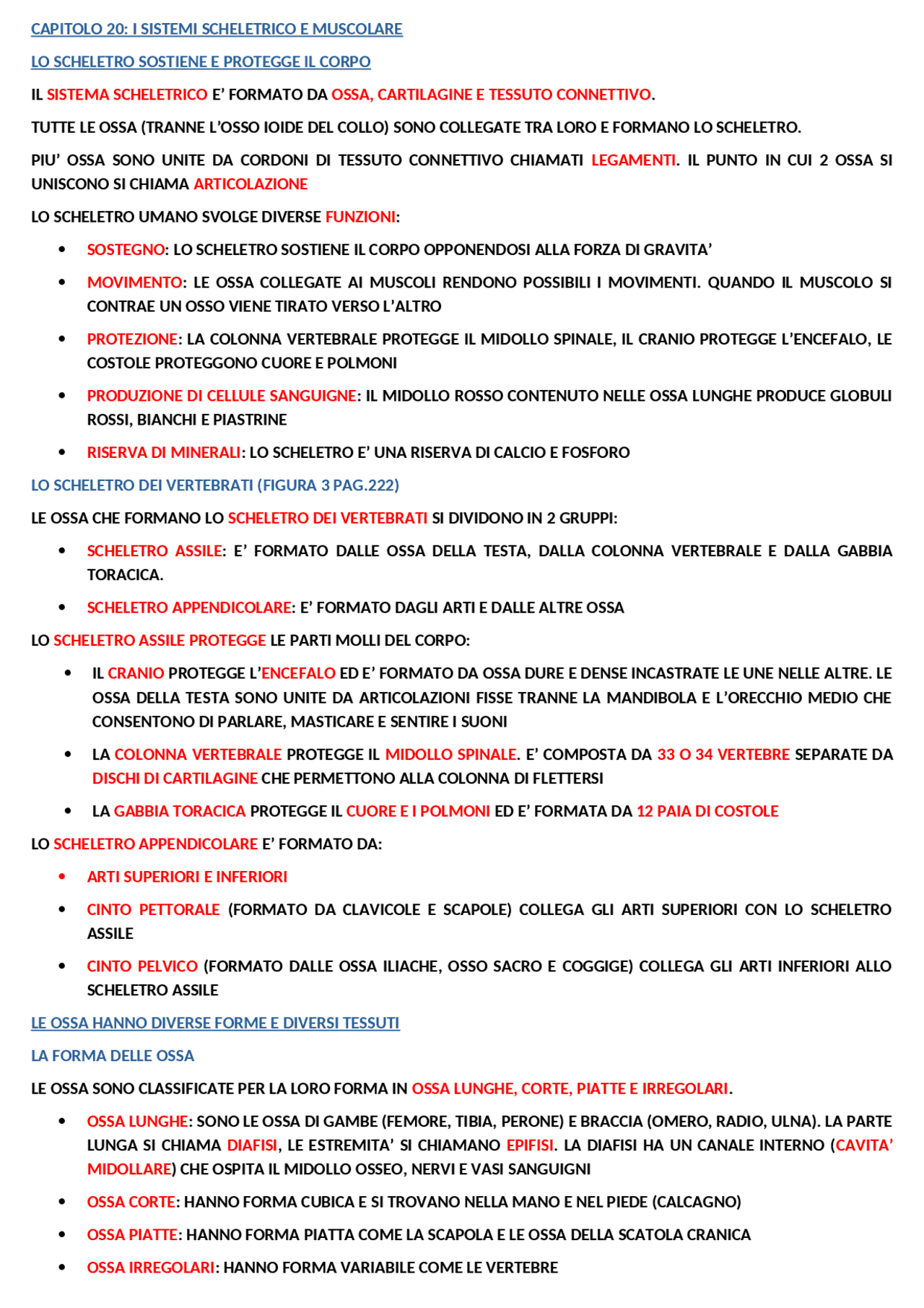 I Sistemi Scheletrico E Muscolare Riassunto Scienze Schemi E Mappe