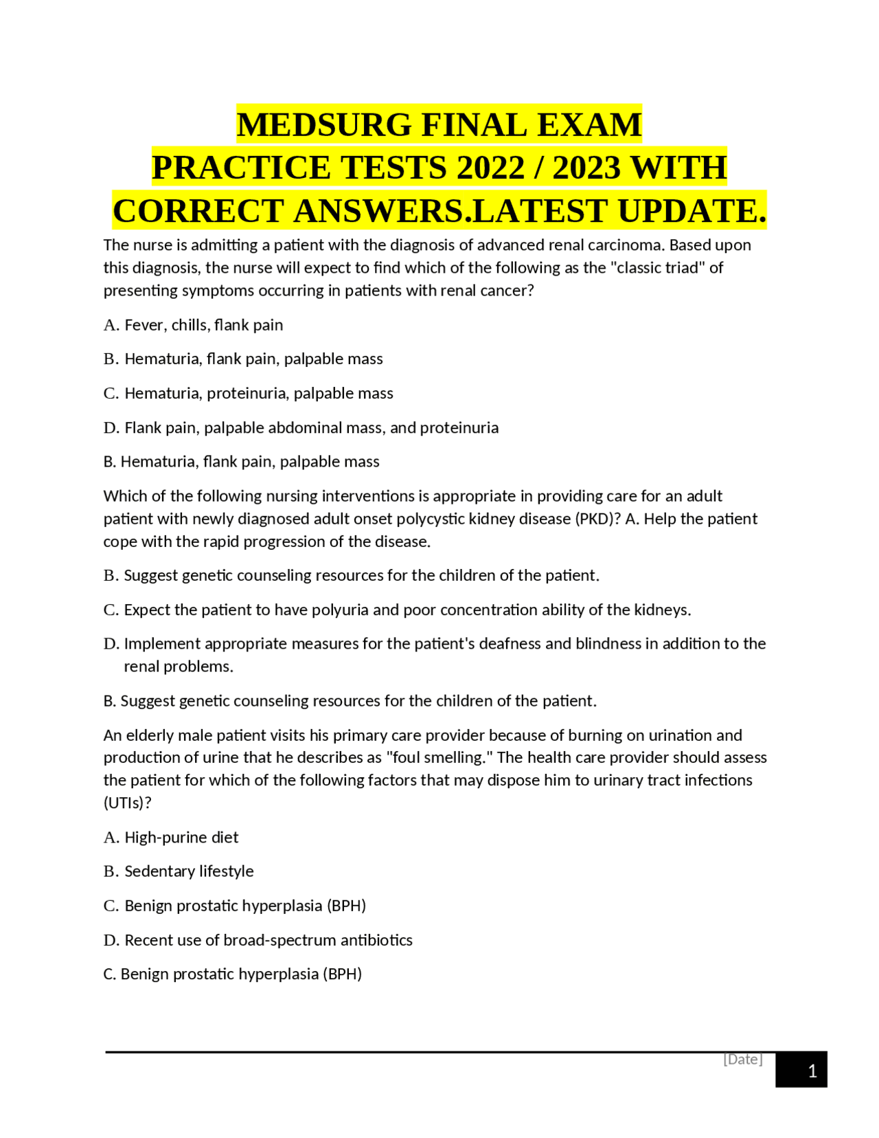 Medsurg Final Exam Practice Tests 2022 2023 With Correct Answers