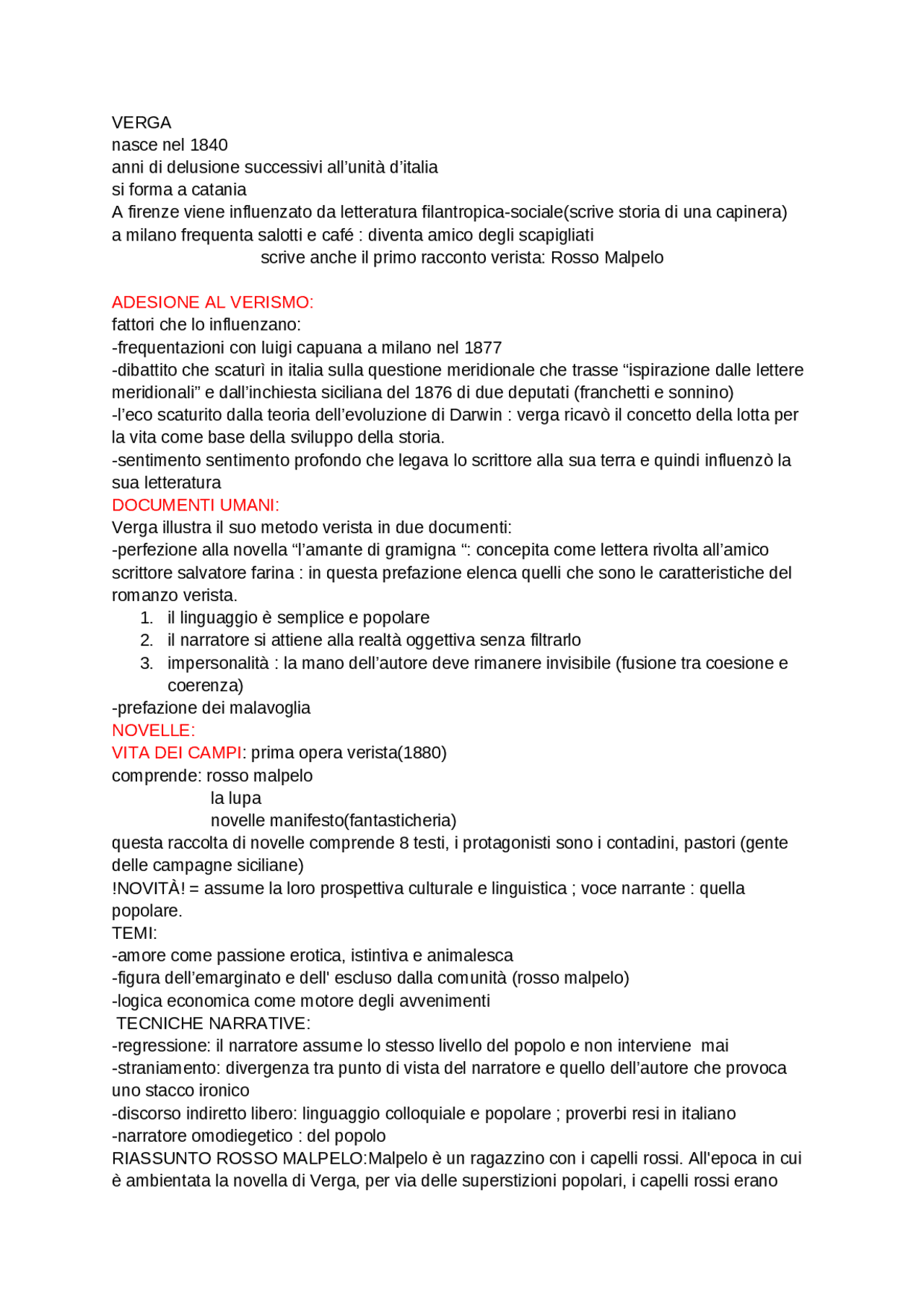 Schema Sintetico Verga Schemi E Mappe Concettuali Di Italiano Docsity