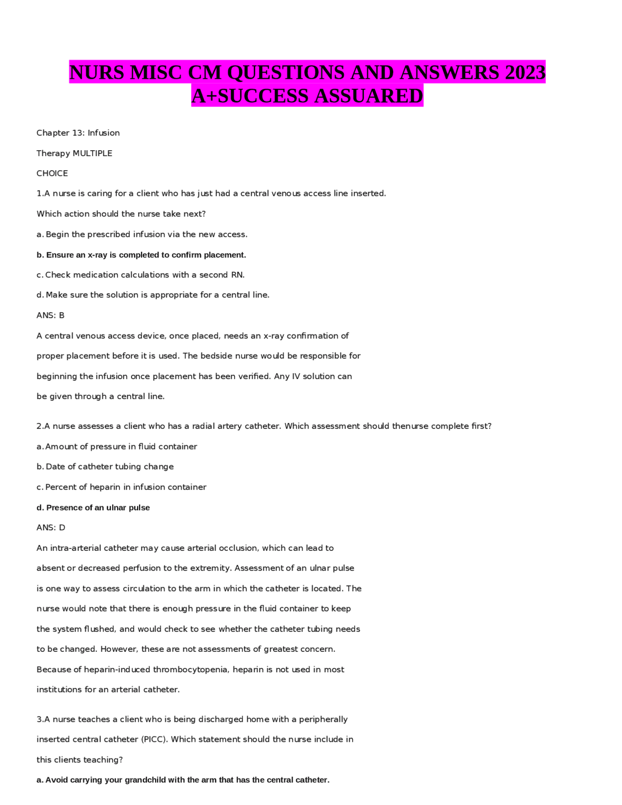 Nurs Misc Cm Questions And Answers 2023 Asuccess Assuared Exams