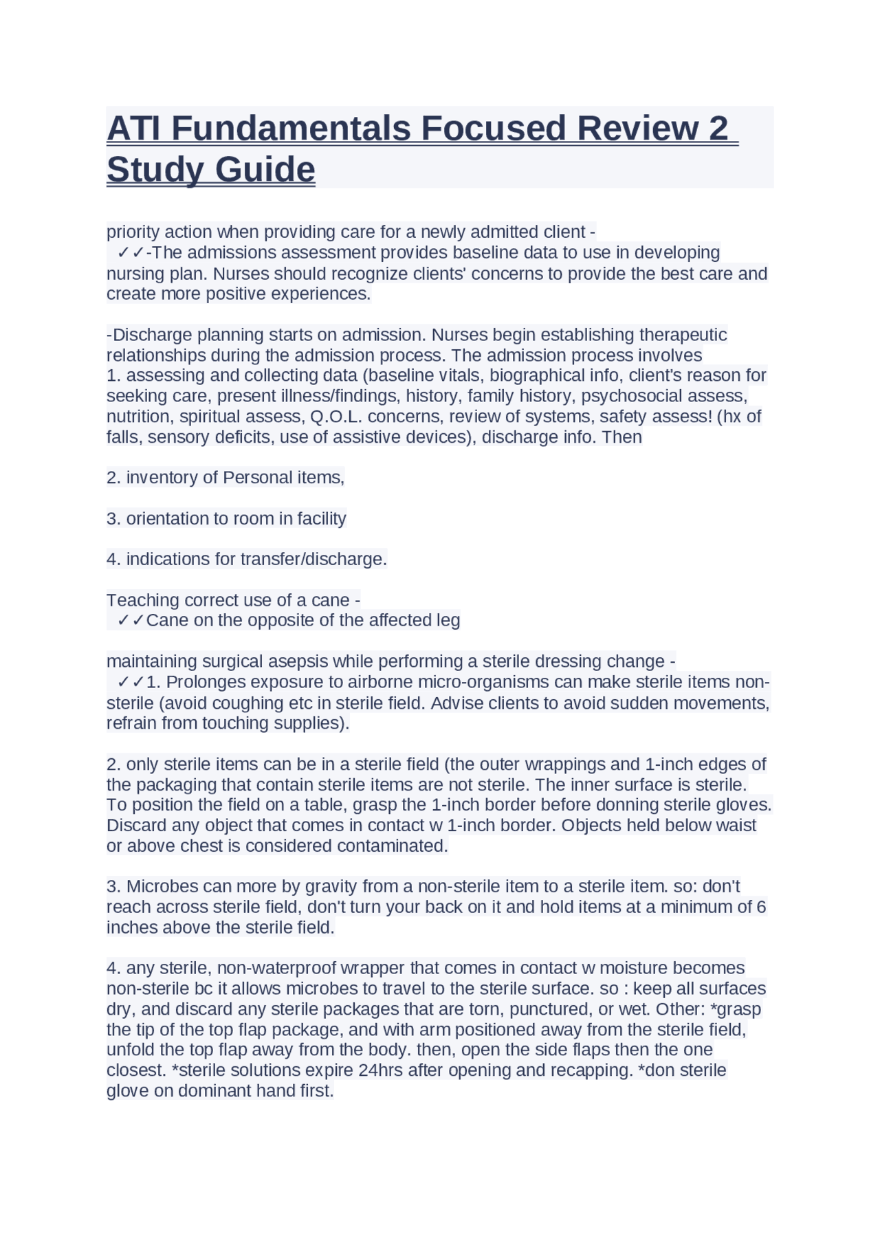 ATI Fundamentals Focused Review 2 Study Guide Exams Nursing Docsity