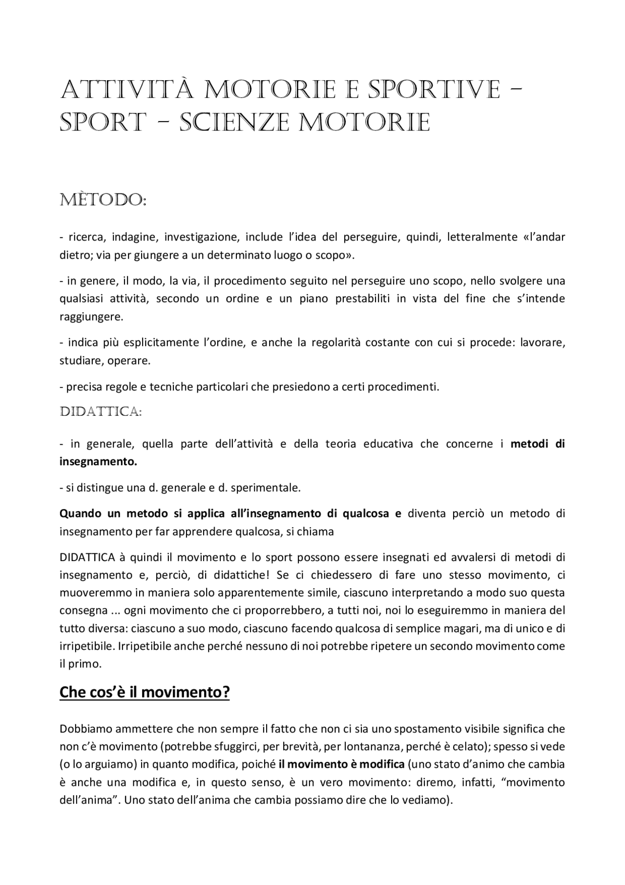 Riassunto attività motorie e sportive | Appunti di Scienze Motorie | Docsity