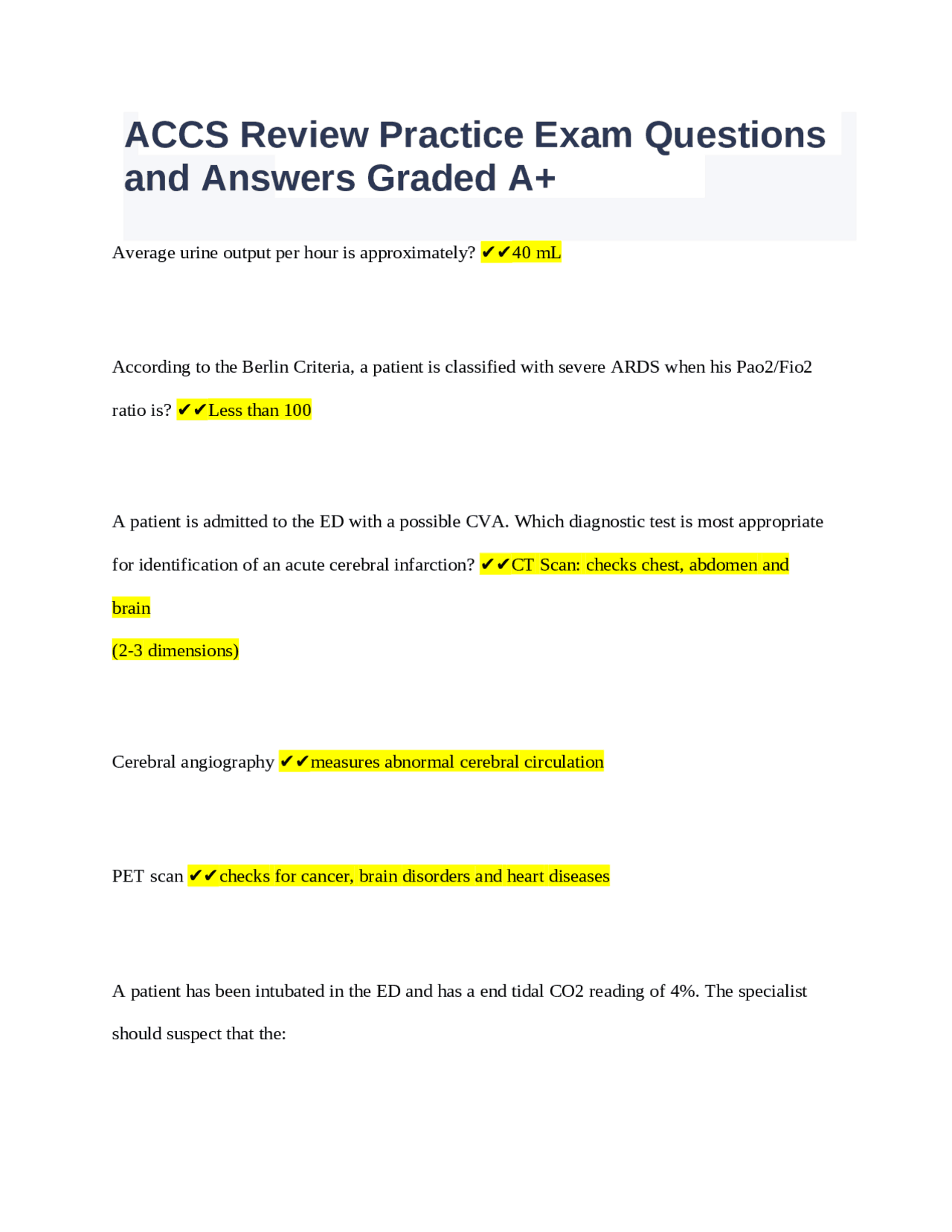 ACCS Review Practice Exam Questions and Answers Graded A+ 2023-2024 ...