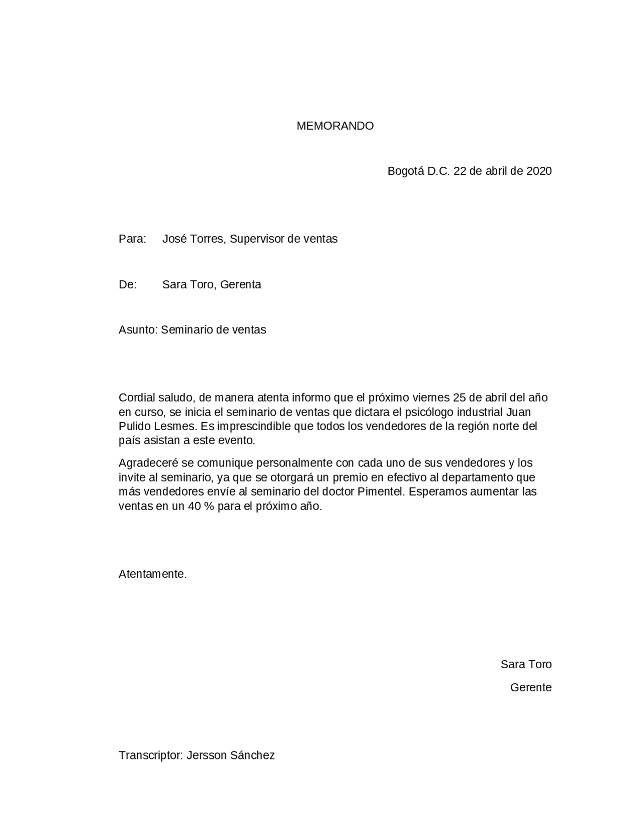 Estilo de Memorando Formato Bloque | Ejercicios de Informes y ...