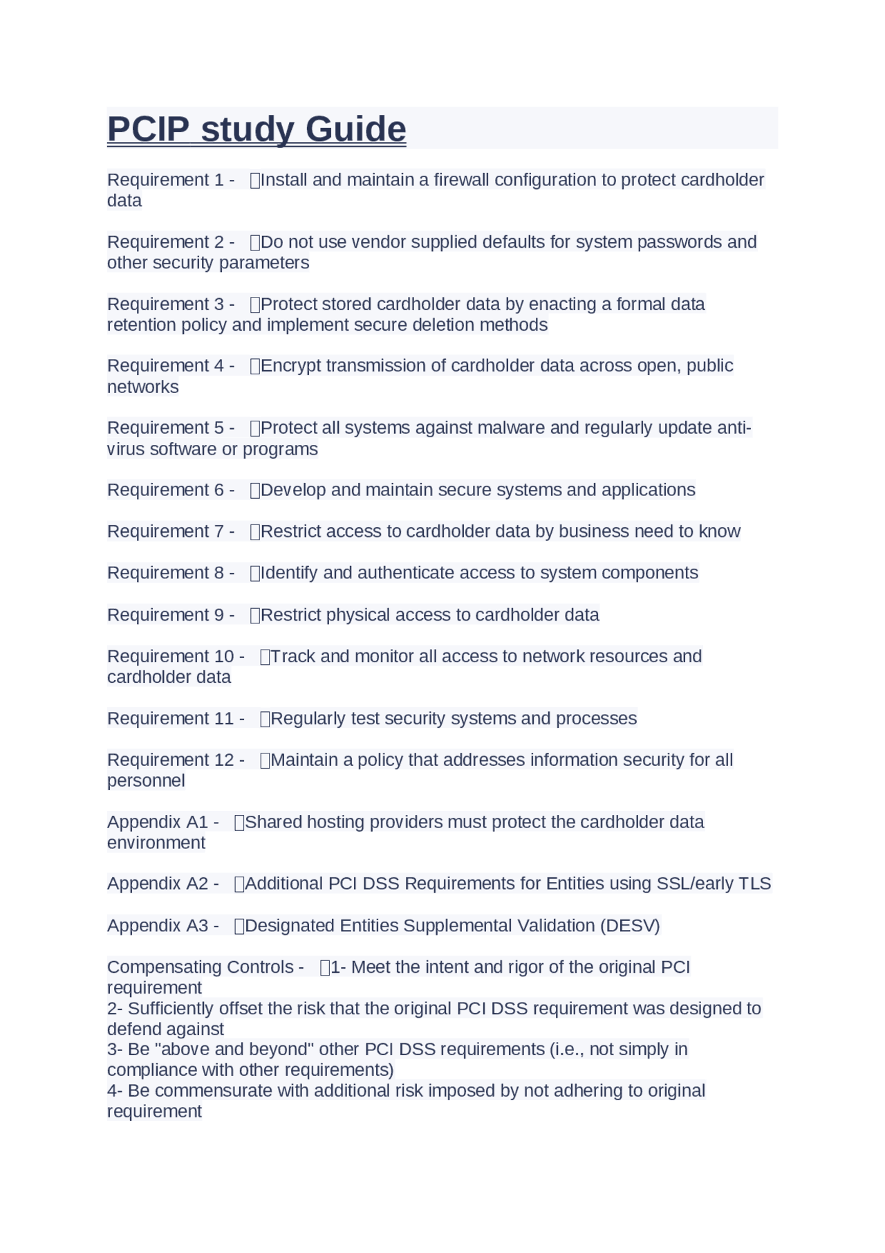PCI DSS Study Guide | Exams Nursing | Docsity