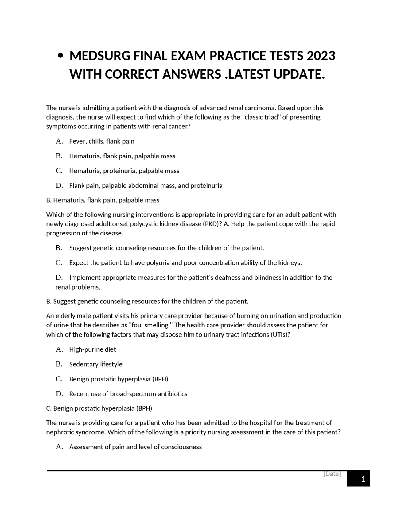 Medsurg Final Exam Practice Tests 2023 With Correct Answers Latest