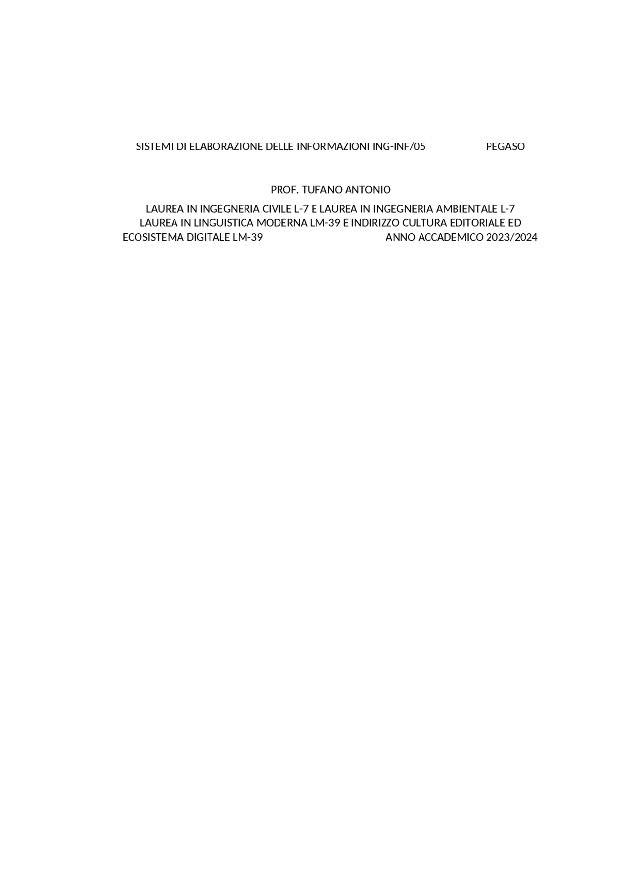 Paniere Esame Di Sistemi Di Elaborazione Delle Informazioni Anno