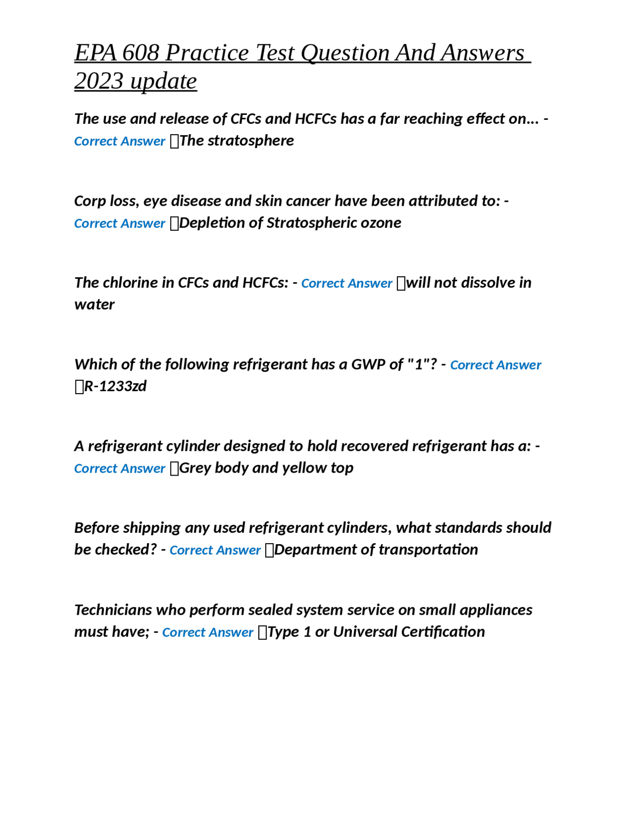 EPA 608 Practice Test Question And Answers 2023 update | Exams Nursing ...