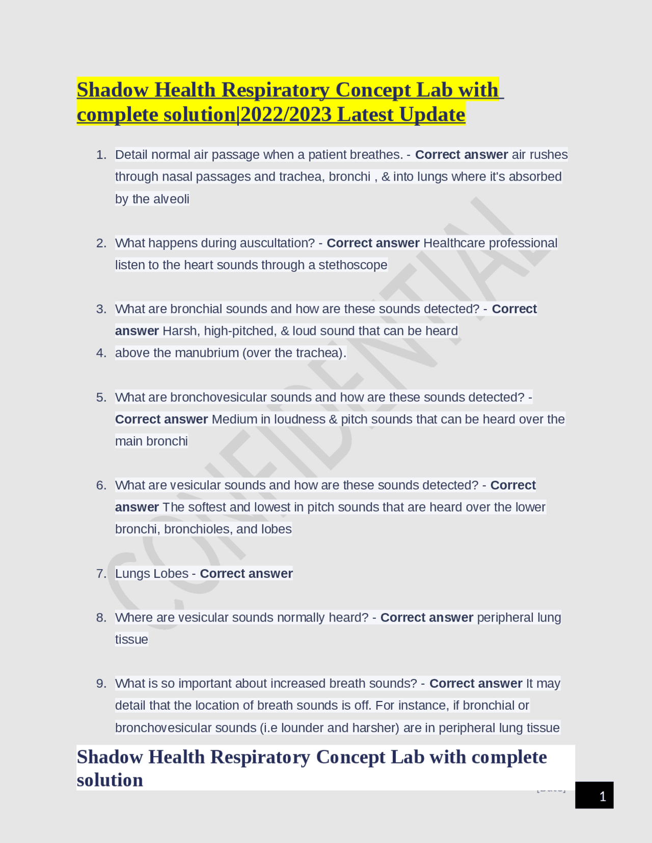 Shadow Health Respiratory Concept Lab with complete solution|2022/2023 ...