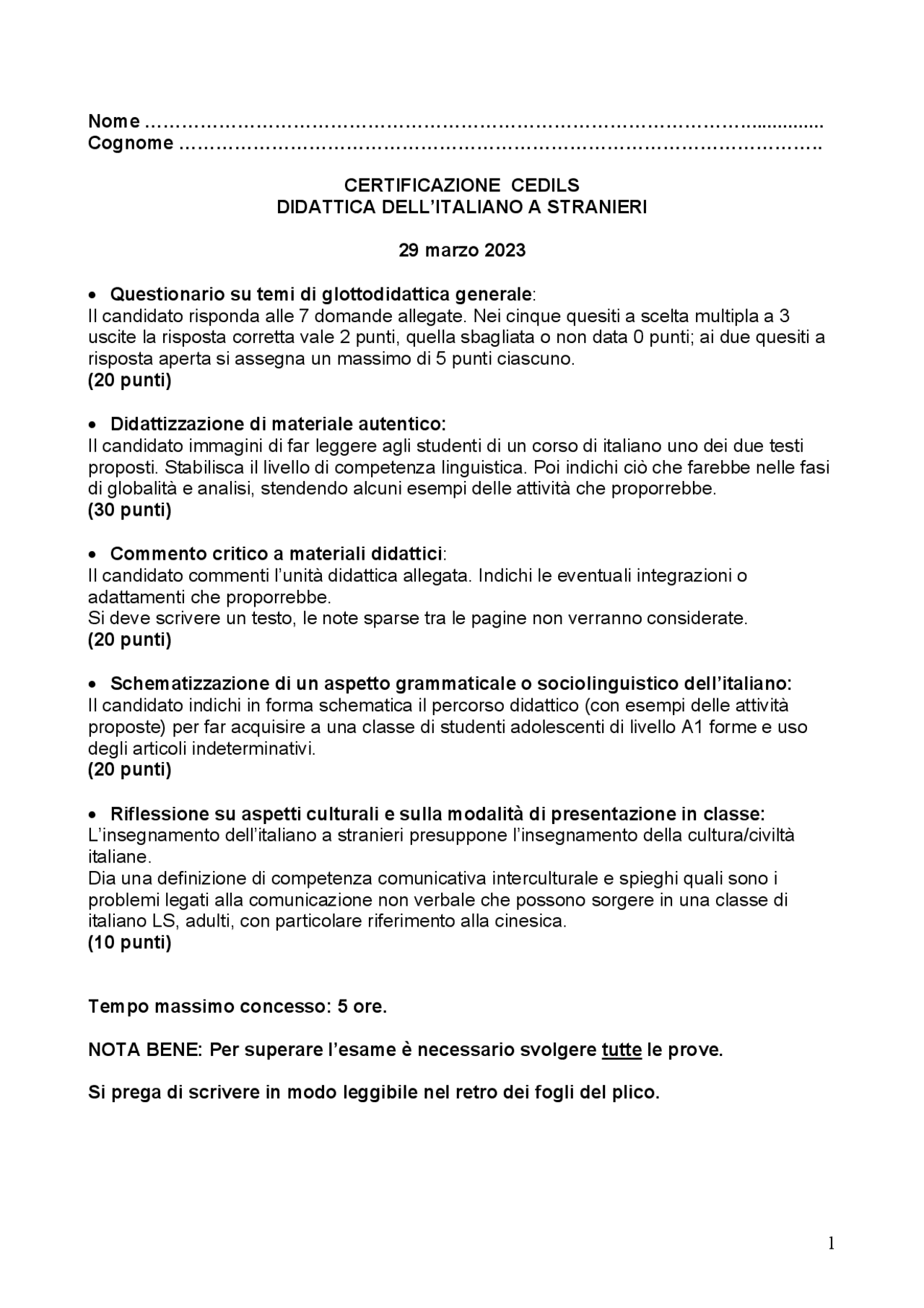 Cedils Venezia Prova Prove Desame Di Glottologia Docsity