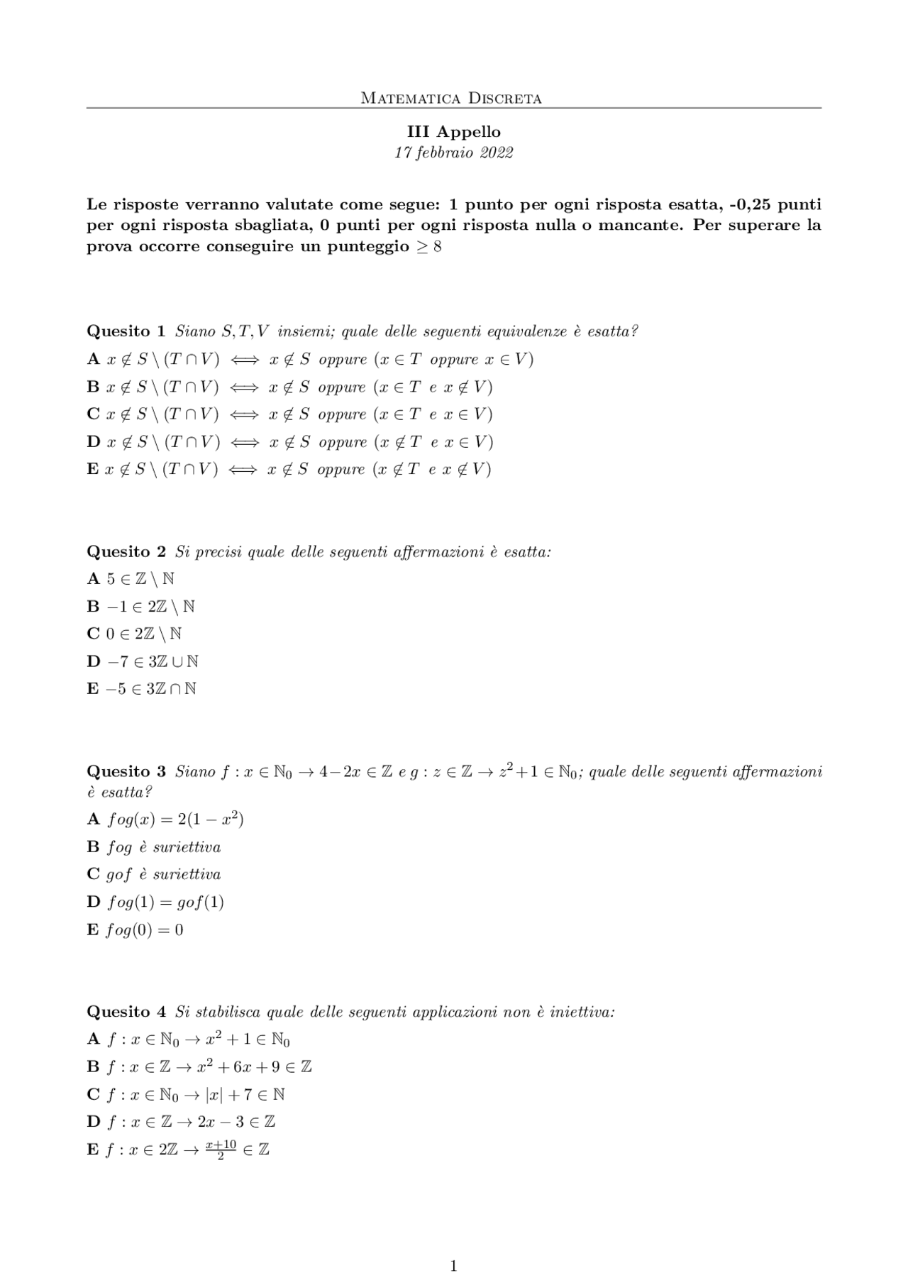 Prova Esame Matematica Discreta 22 Prove Desame Di Matematica