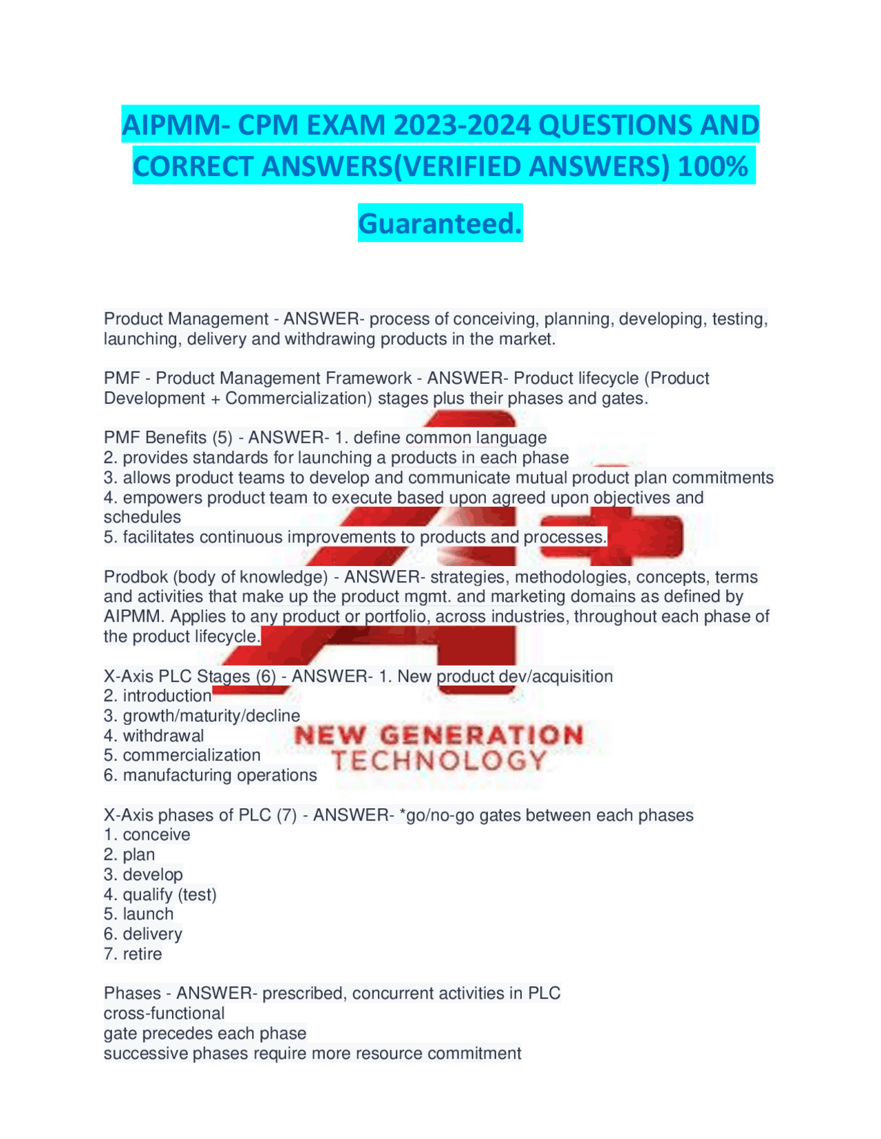 AIPMM- CPM EXAM 2023-2024 QUESTIONS ANDCORRECT ANSWERS(VERIFIED ANSWERS ...