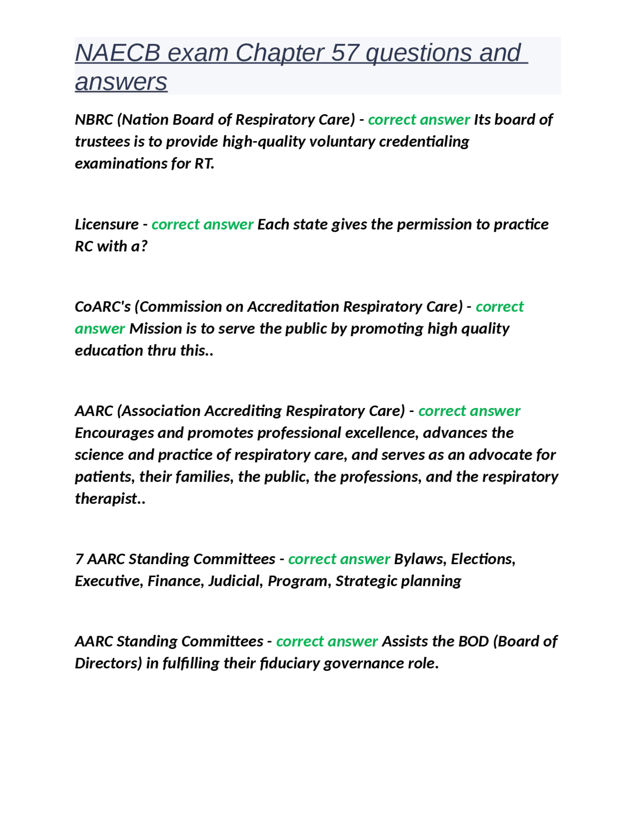 Naecb Exam Chapter 57 Questions And Answers Exams Nursing Docsity