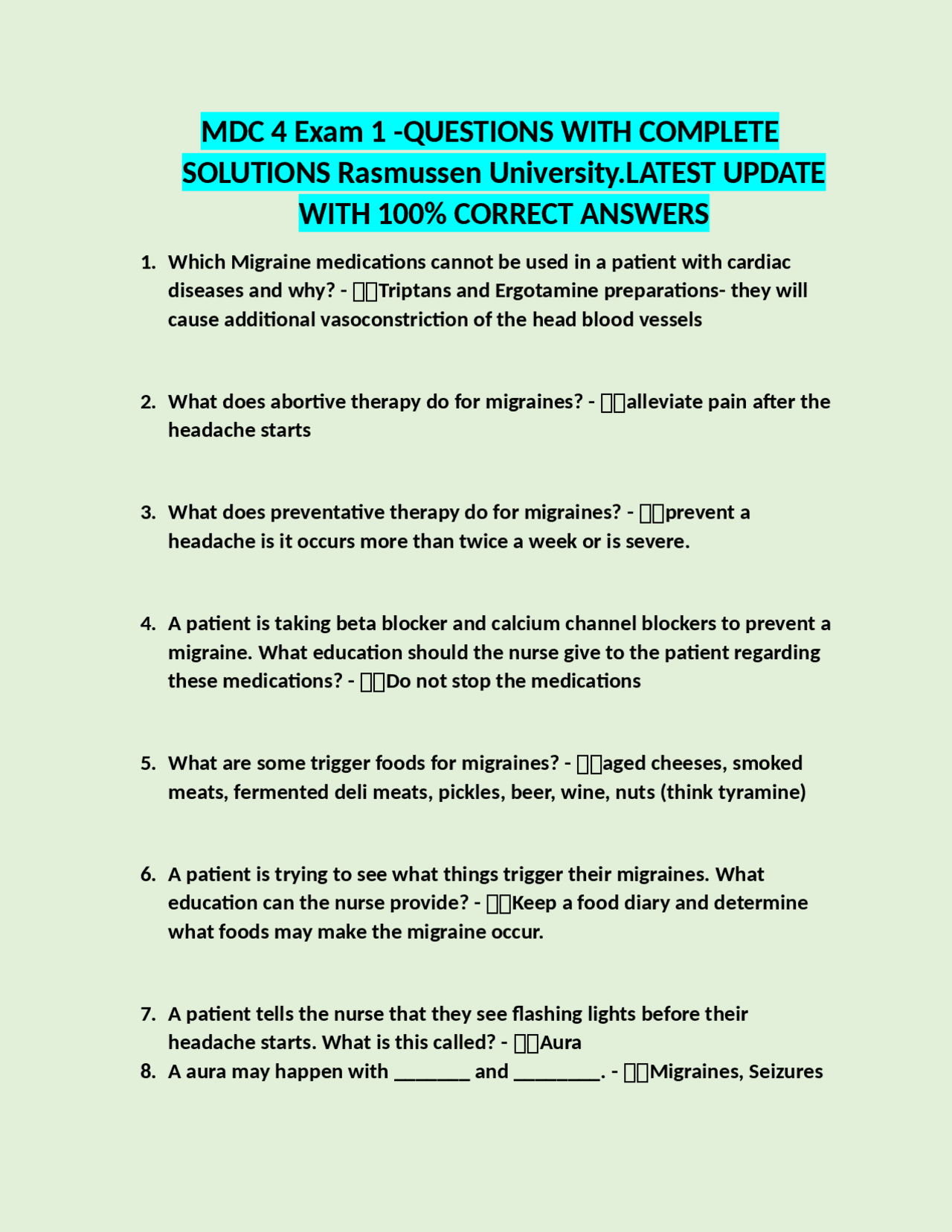 MDC 4 Exam 1 -QUESTIONS WITH COMPLETE SOLUTIONS Rasmussen University ...