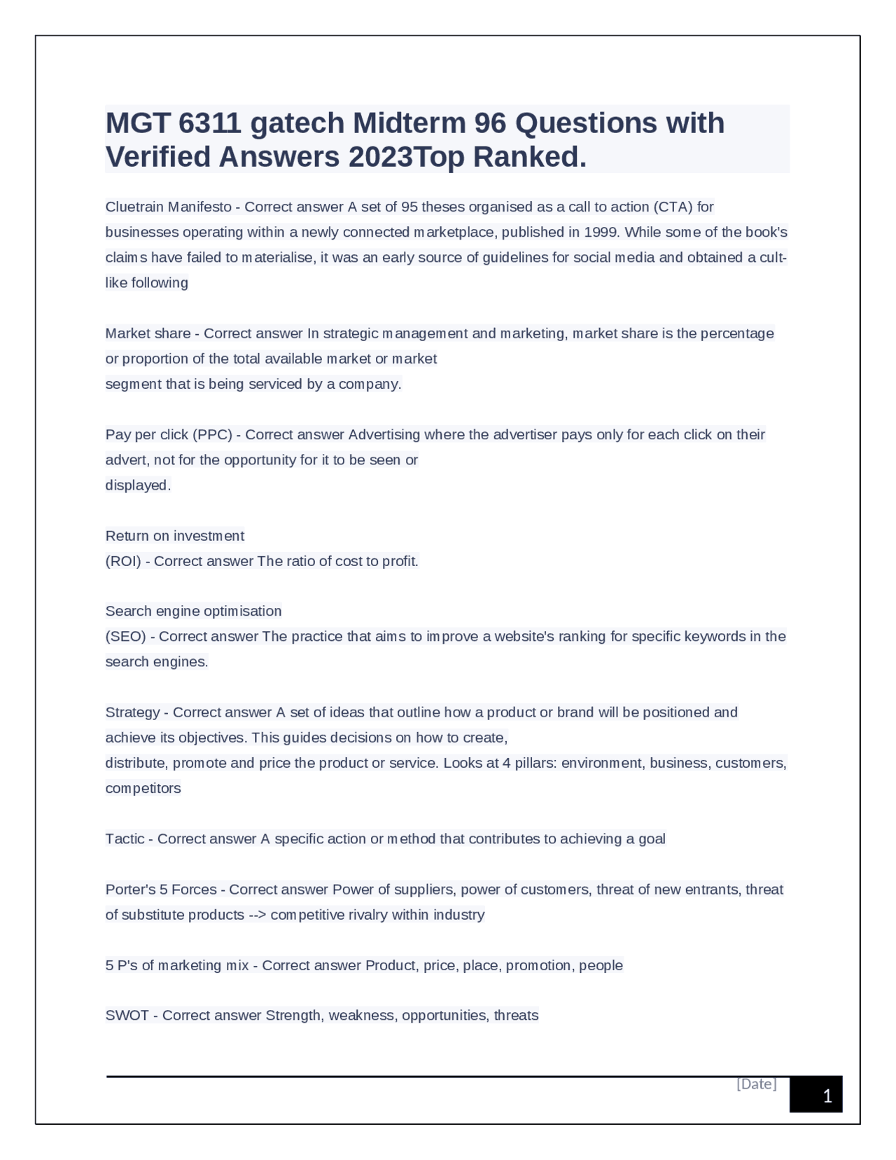 MGT 6311 gatech Midterm 96 Questions with Verified Answers 2023Top ...