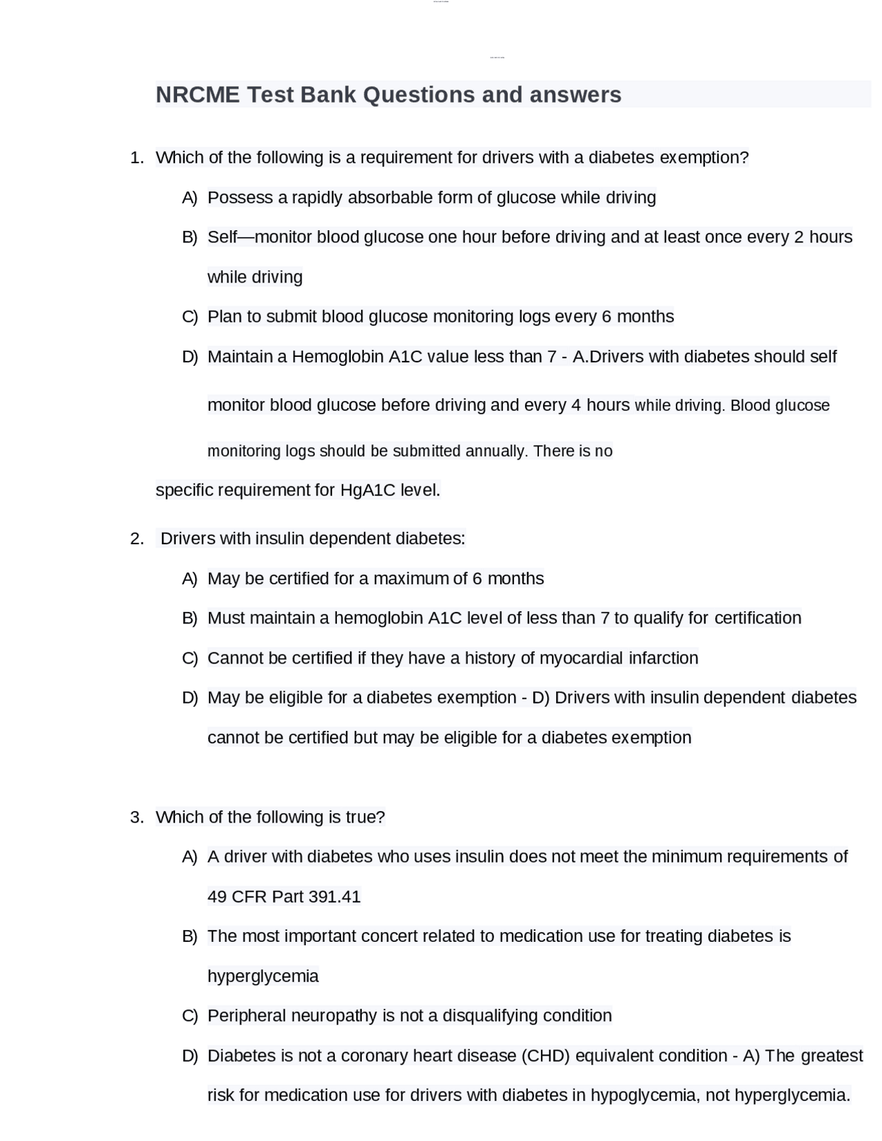 NRCME Test Bank Questions and Answers! 100% Correct Answers | Exams ...