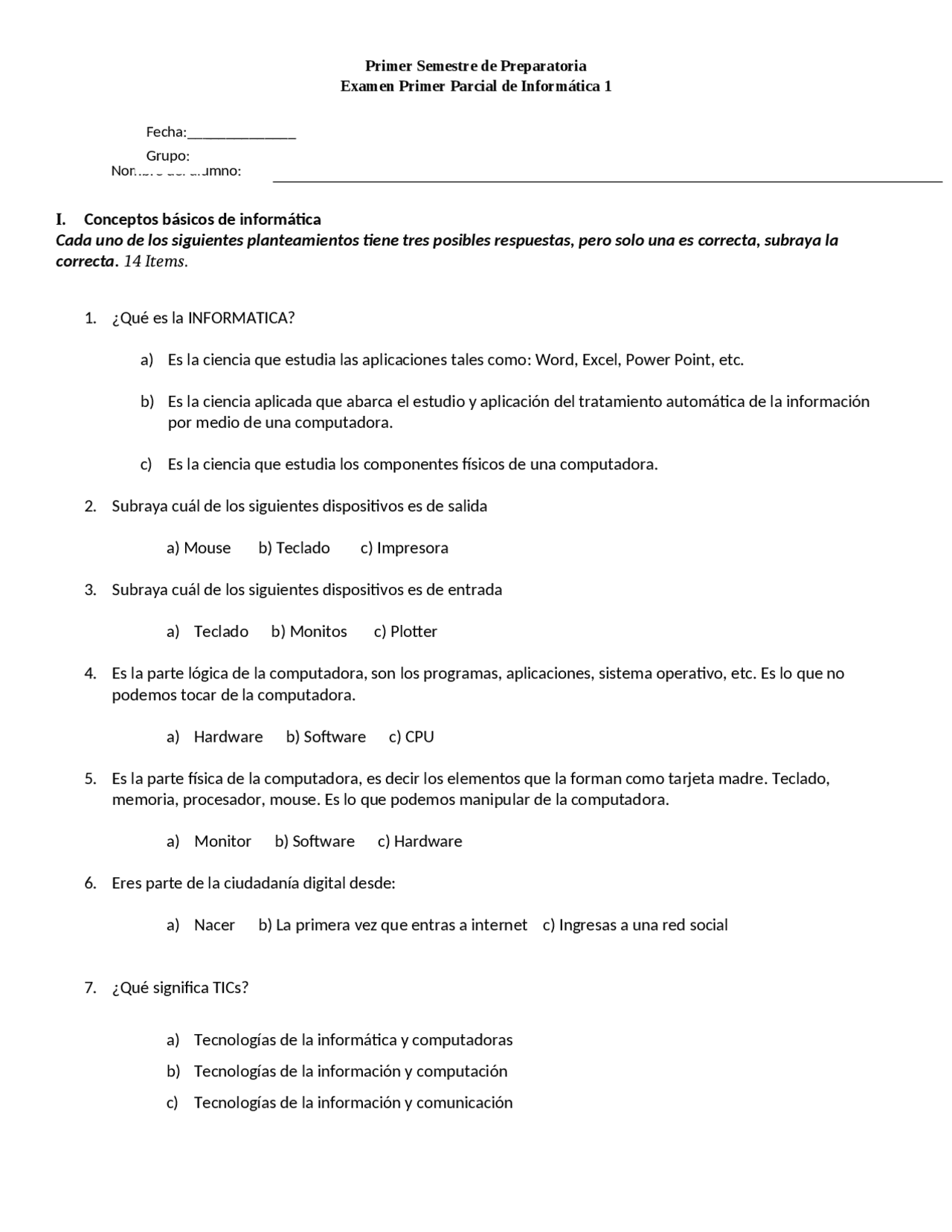 Examen De Informática Tesis De Bachillerato De Informática Docsity