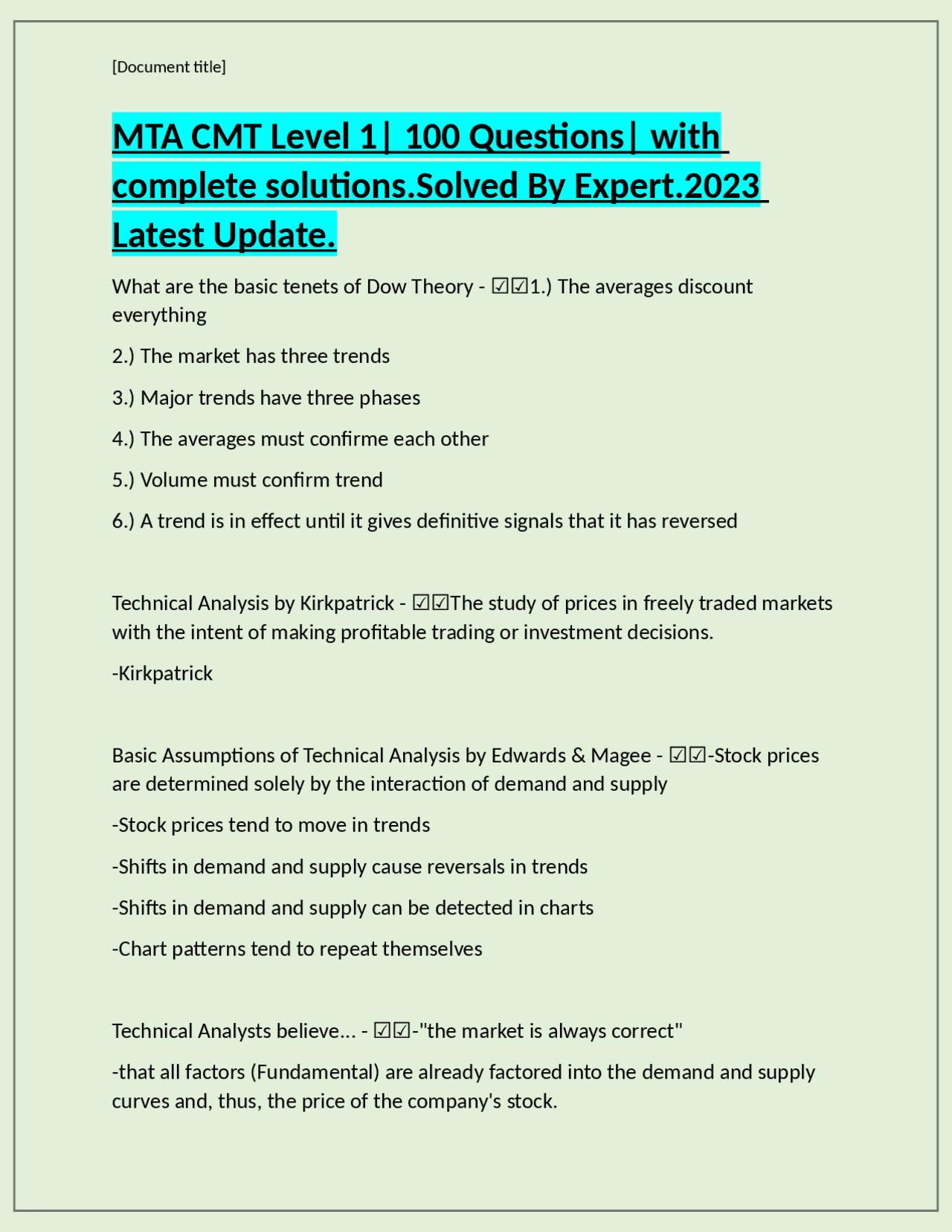 MTA CMT Level 1| 100 Questions| with complete solutions.Solved By ...